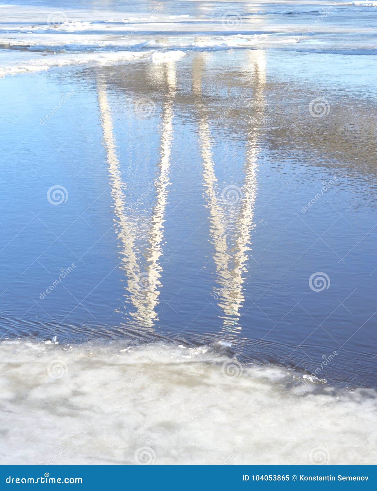 Reflection of Cable Stayed Bridge at Winter. Stock Image - Image of ...