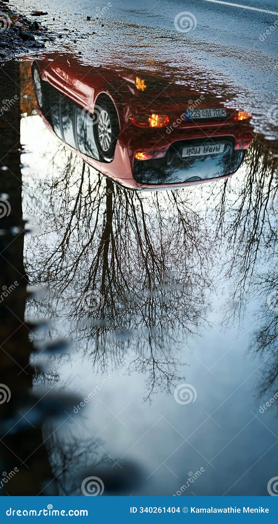 Reflection of a Car in a Puddle after Rain Stock Illustration ...