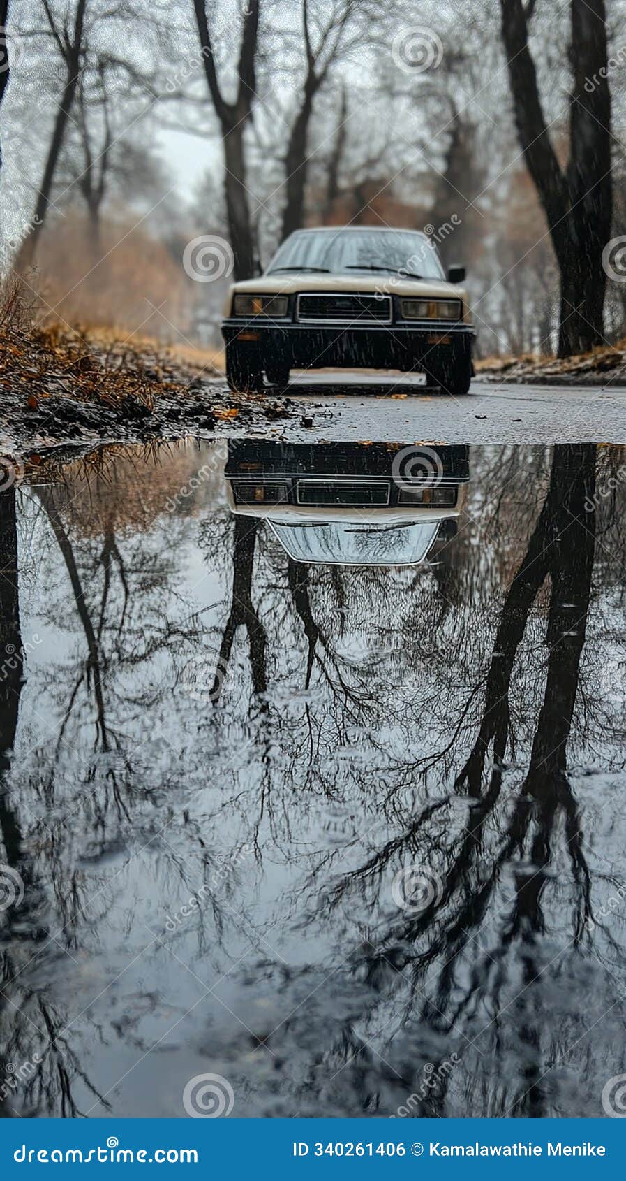 Reflection of a Car in a Puddle after Rain Stock Illustration ...