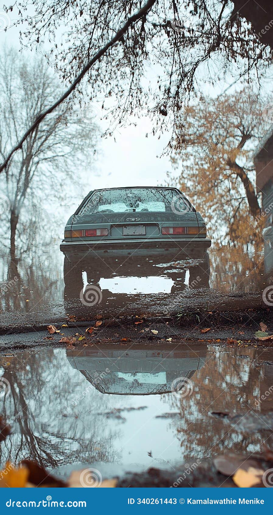 Reflection of a Car in a Puddle after Rain Stock Illustration ...