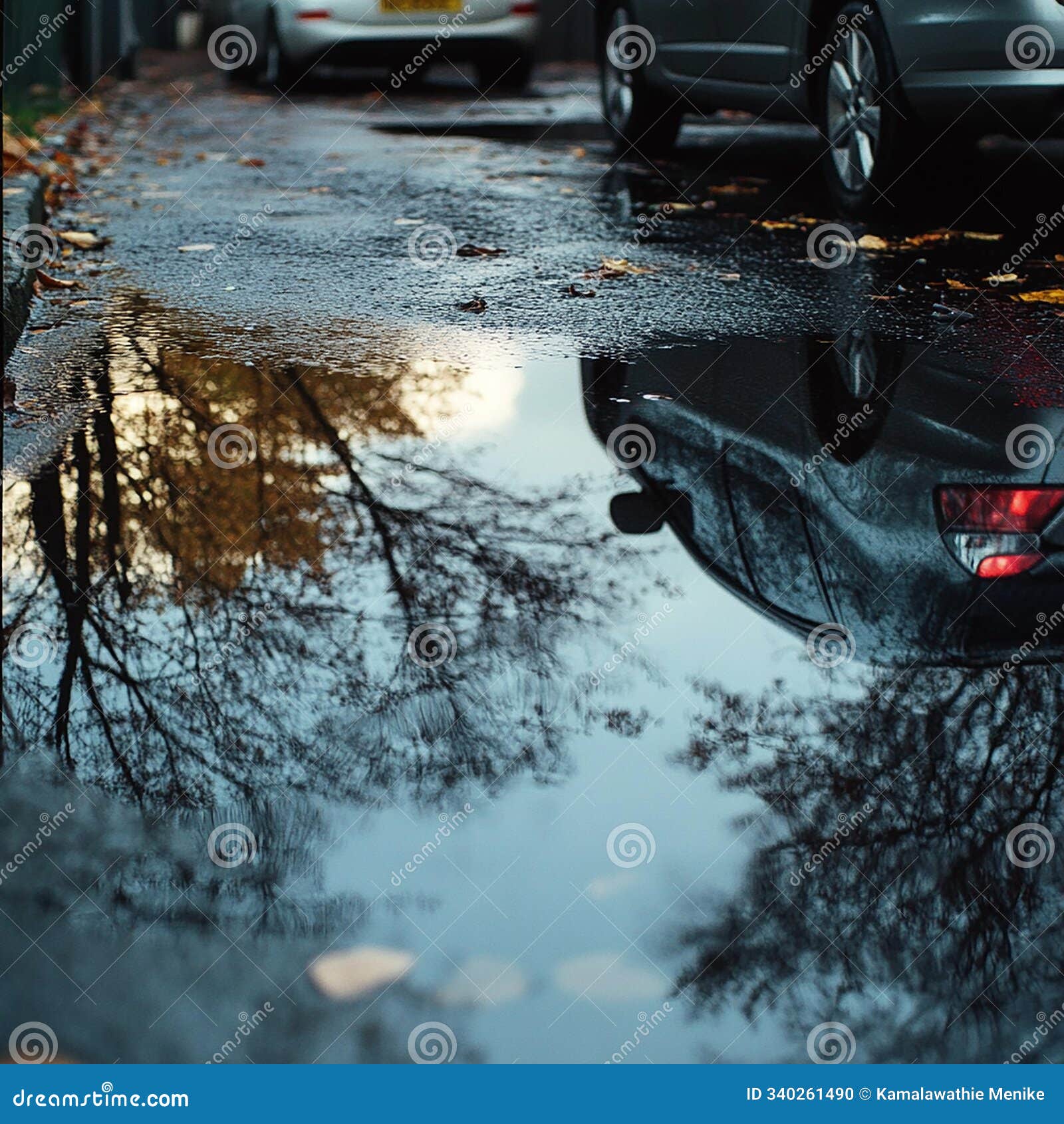 Reflection of a Car in a Puddle after Rain Stock Illustration ...