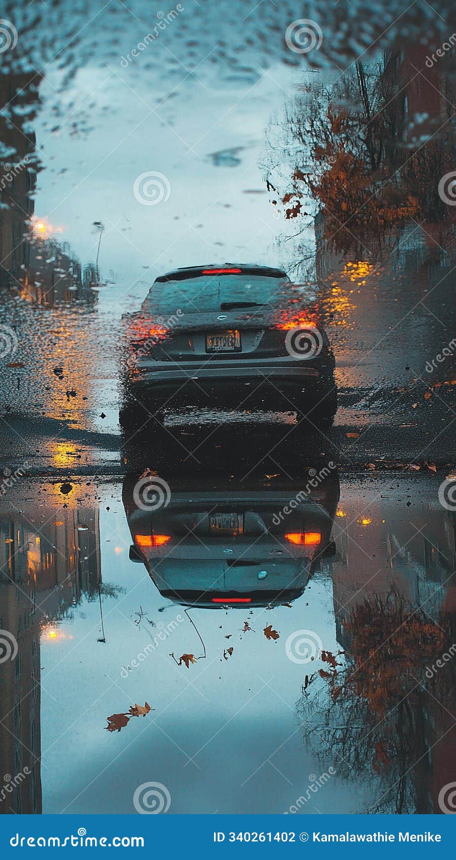 Reflection of a Car in a Puddle after Rain Stock Illustration ...