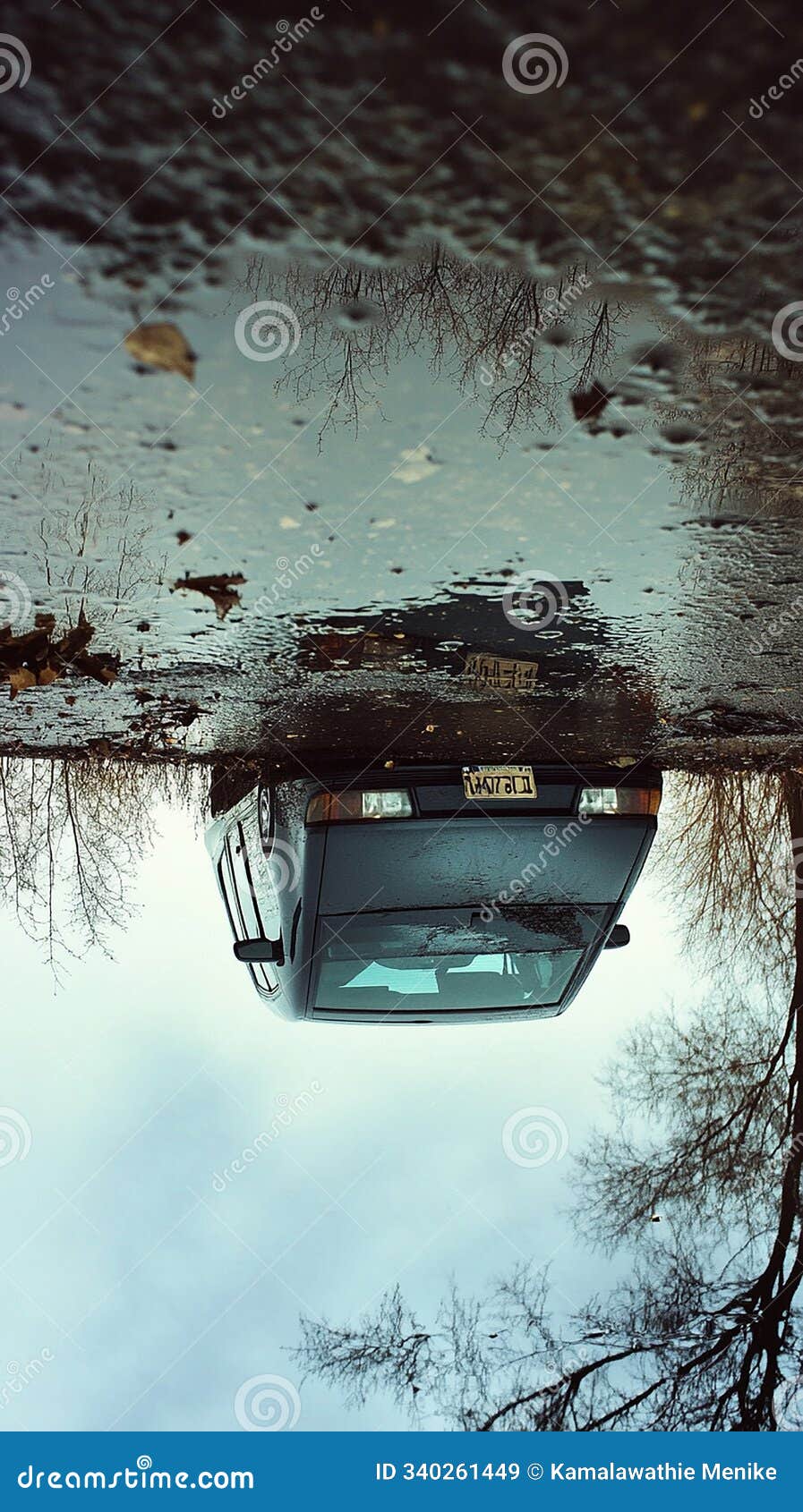 Reflection of a Car in a Puddle after Rain Stock Illustration ...