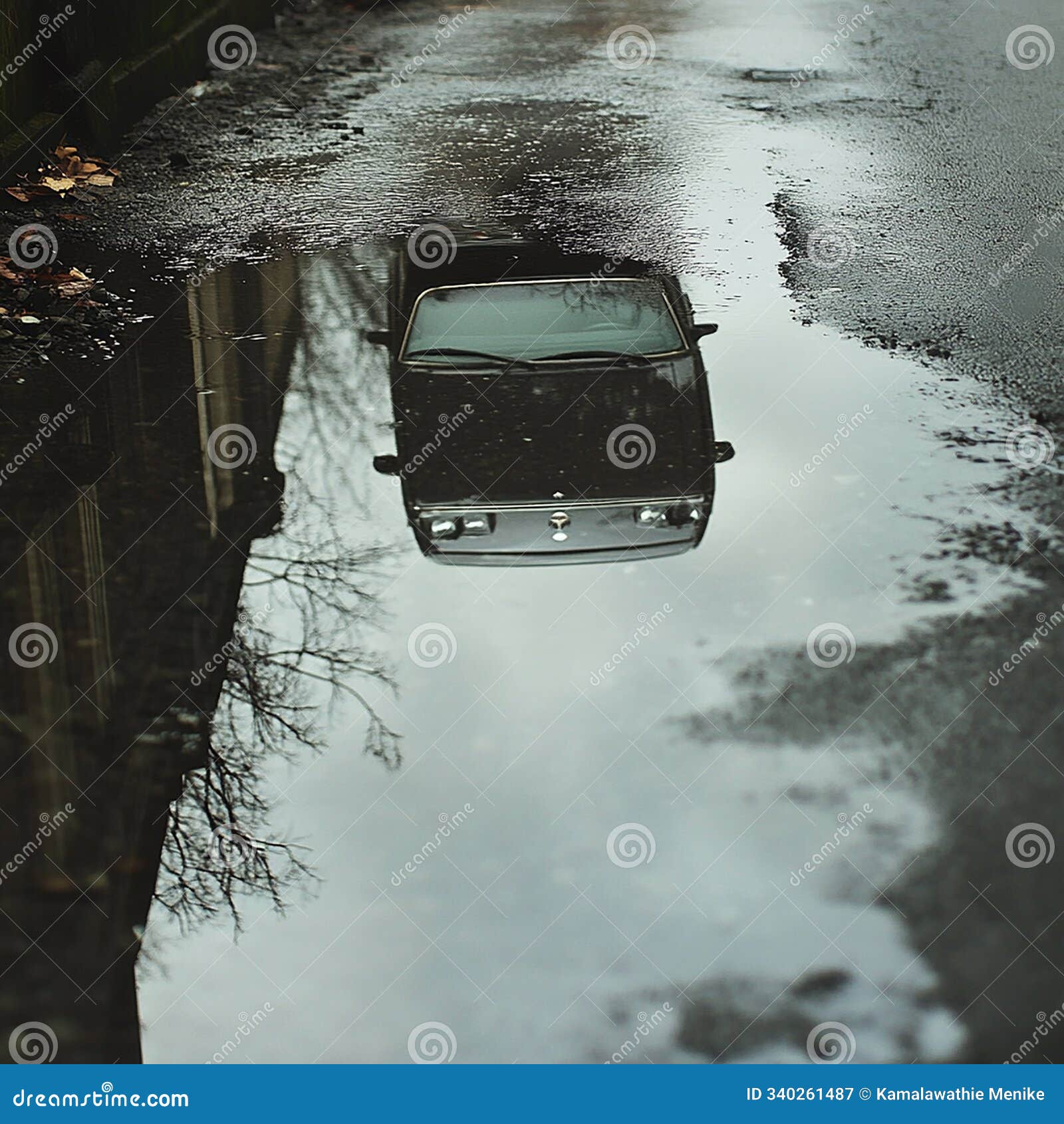 Reflection of a Car in a Puddle after Rain Stock Illustration ...