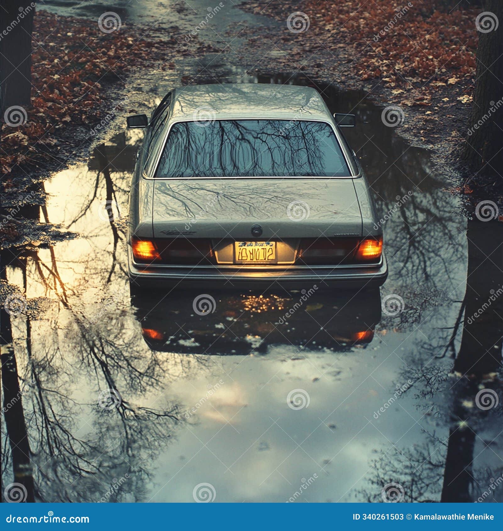 Reflection of a Car in a Puddle after Rain Stock Illustration ...