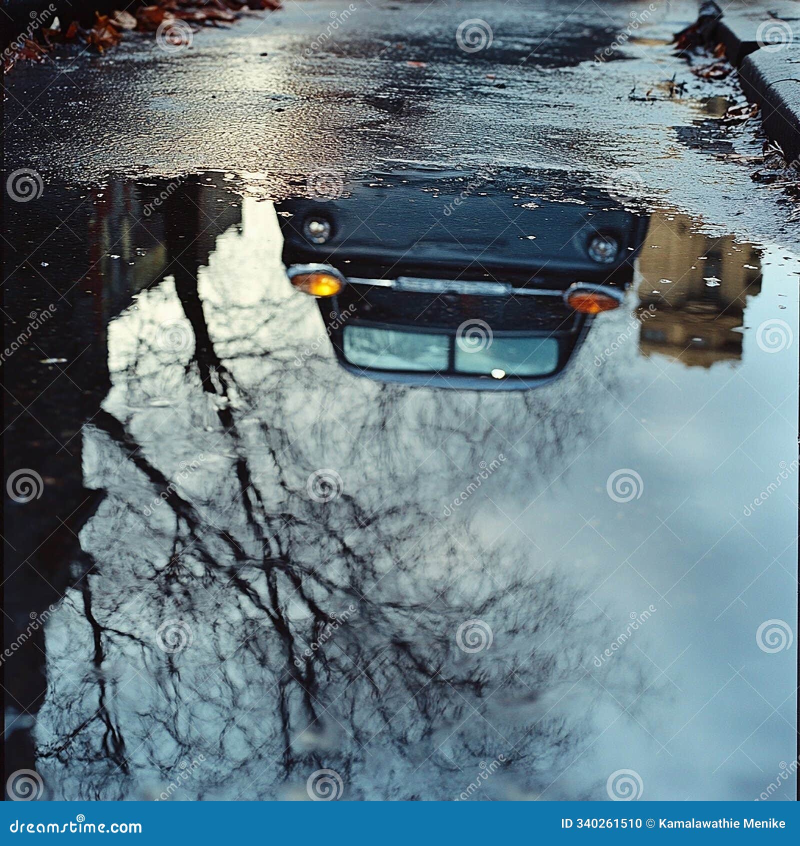 Reflection of a Car in a Puddle after Rain Stock Illustration ...