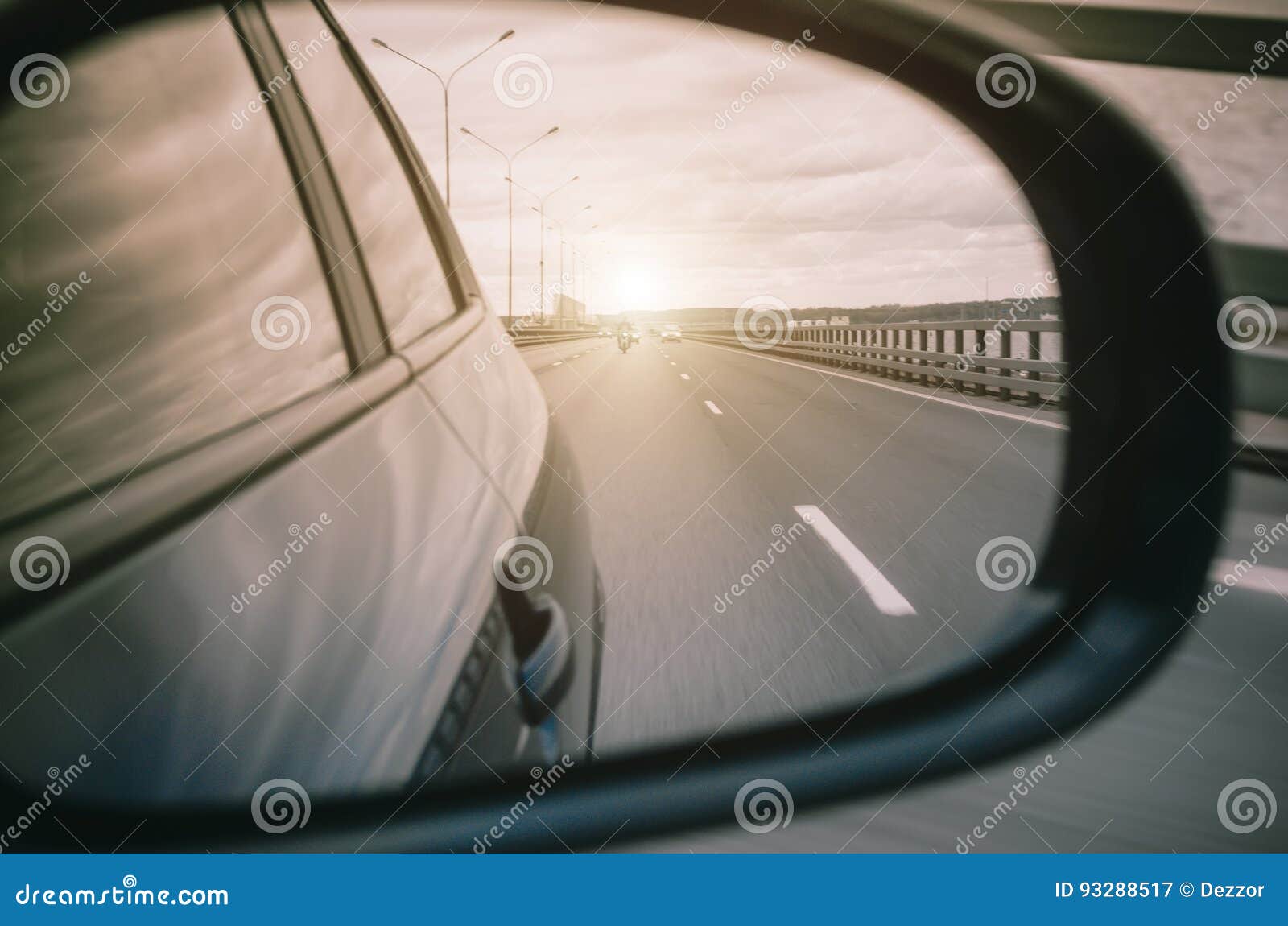 Reflection in the Car Rear View Mirror and the Road Light. Stock Image ... Reflection in the Car Rear View Mirror and the Road Light. Stock Image ...