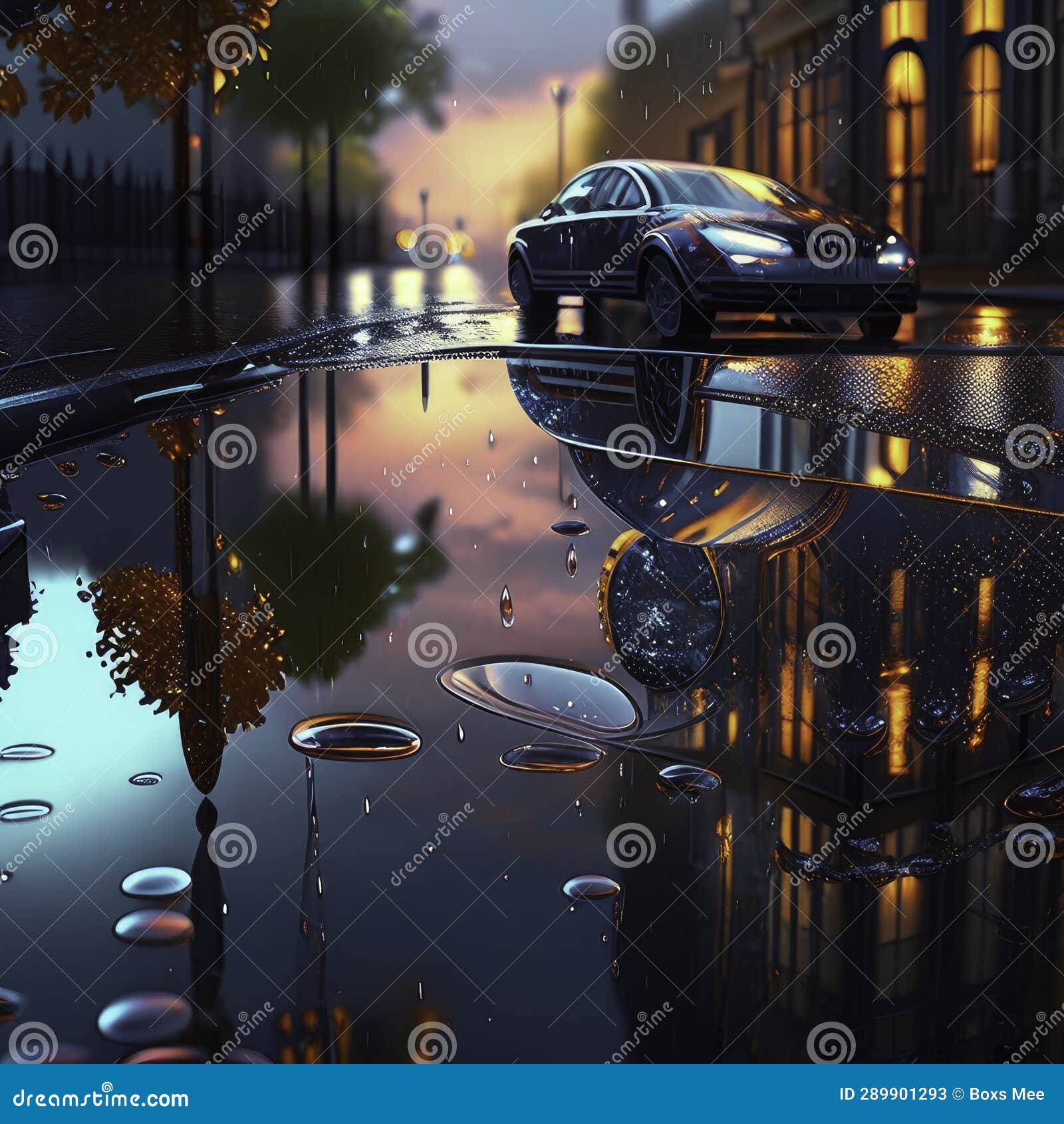 Reflection of Cars in a Puddle. 3d Illustration Stock Illustration ...