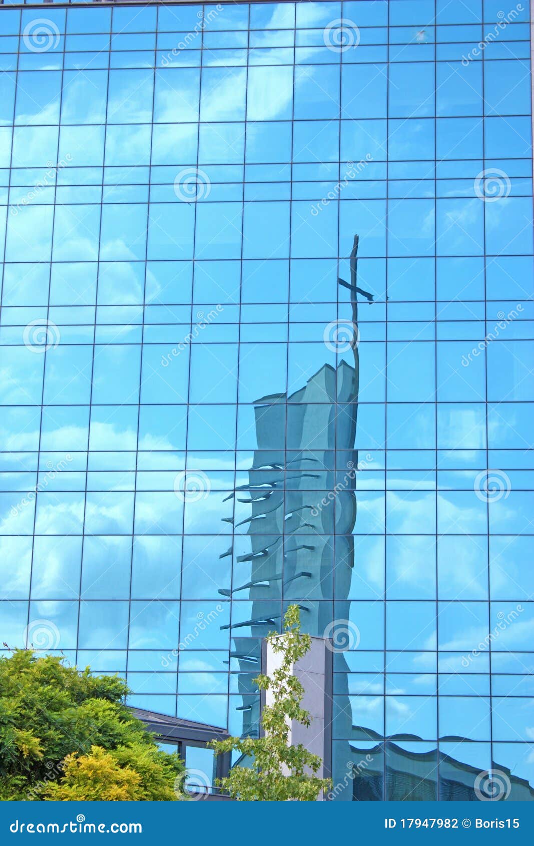 Reflection of church tower stock photo. Image of wall - 17947982