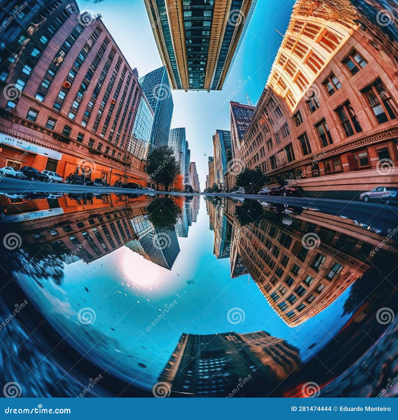 Reflection of the City in Glass Ball Stock Illustration - Illustration ...