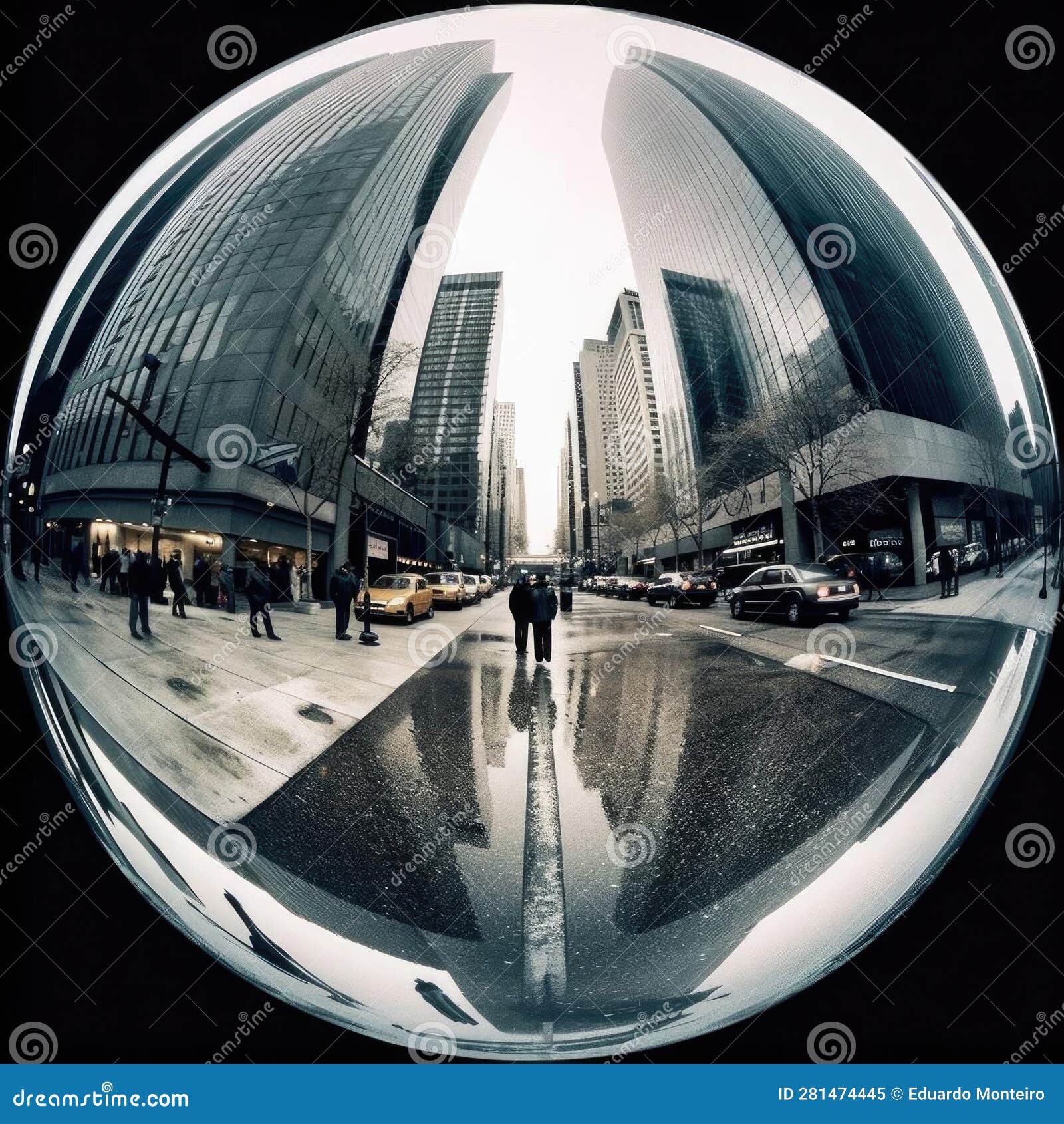Reflection of the City in Glass Ball Stock Illustration - Illustration ...