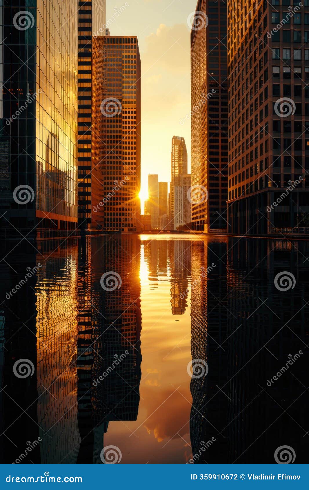 Reflection of City Skyline at Sunset Stock Photo - Image of urban, tall ...
