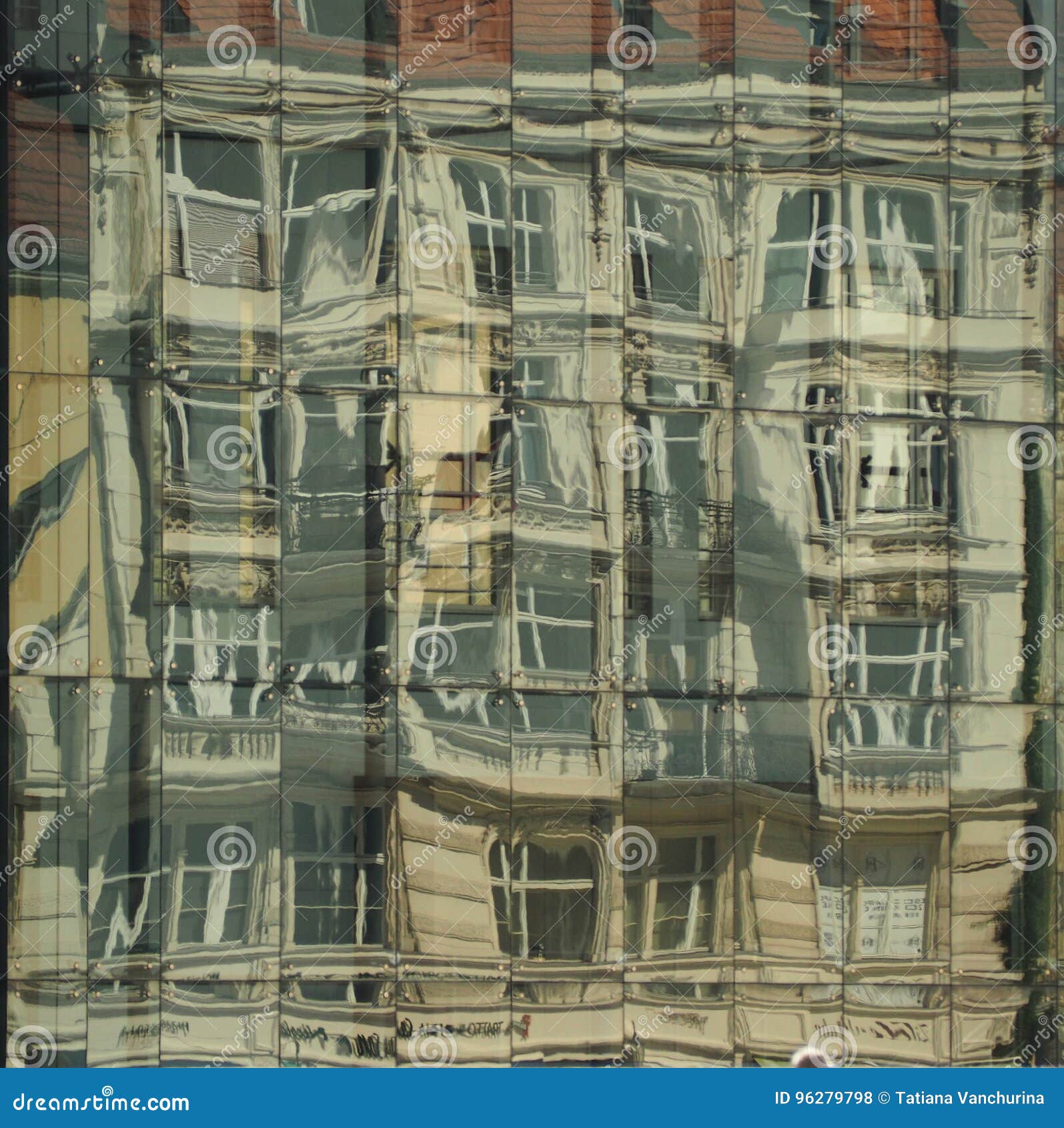 Reflection of the City in the Windows of a Glass of Building. Fine Art ...