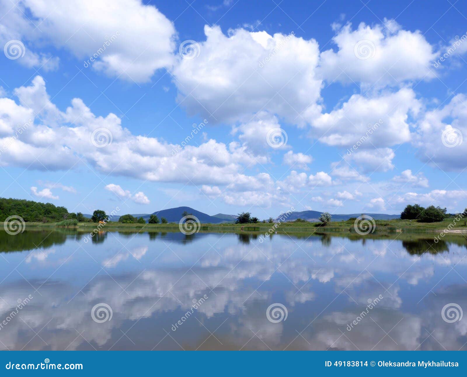 Reflection of the Cloudy Blue Sky in the Lake Surface Stock Photo ...