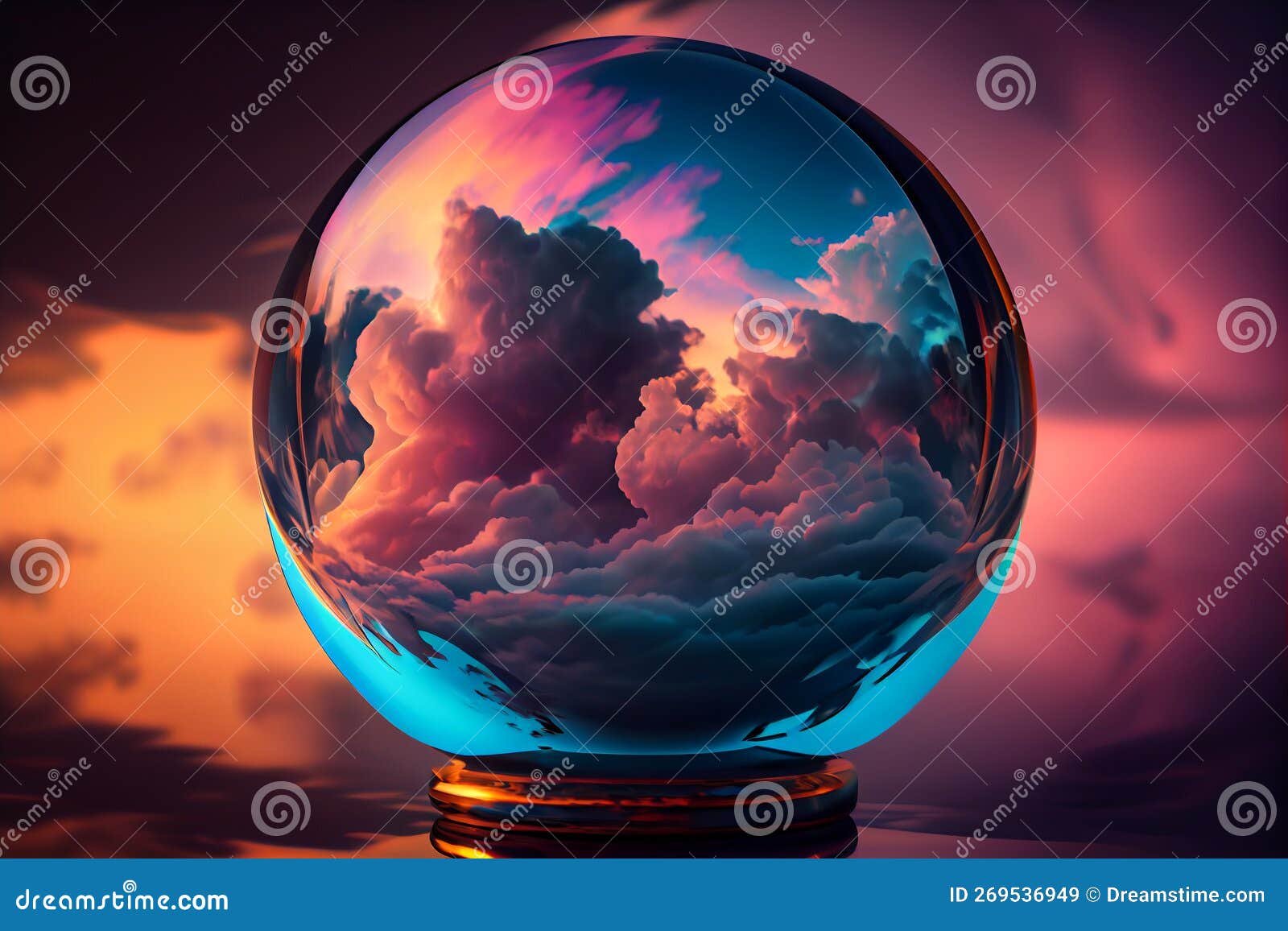 Reflection of the Cloudy Sky in a Magical Glass Ball Illustration ...