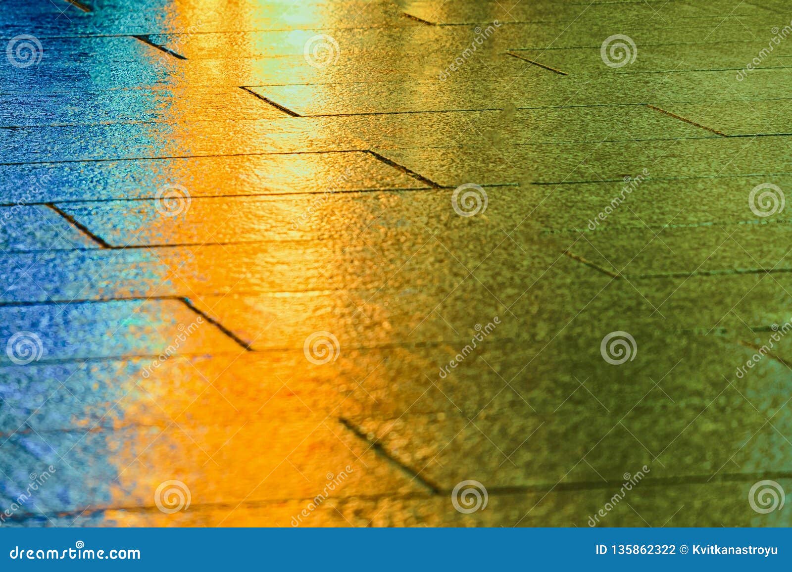 Reflection of Colored Light on the Pavement at the Evening Stock Photo ...