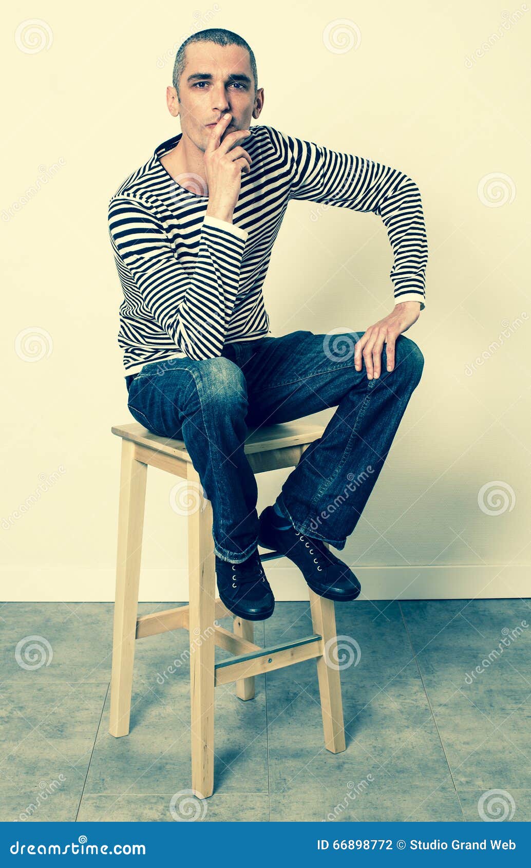 Reflection Concept for Man Sitting on Stool Having Doubts Stock Photo ...