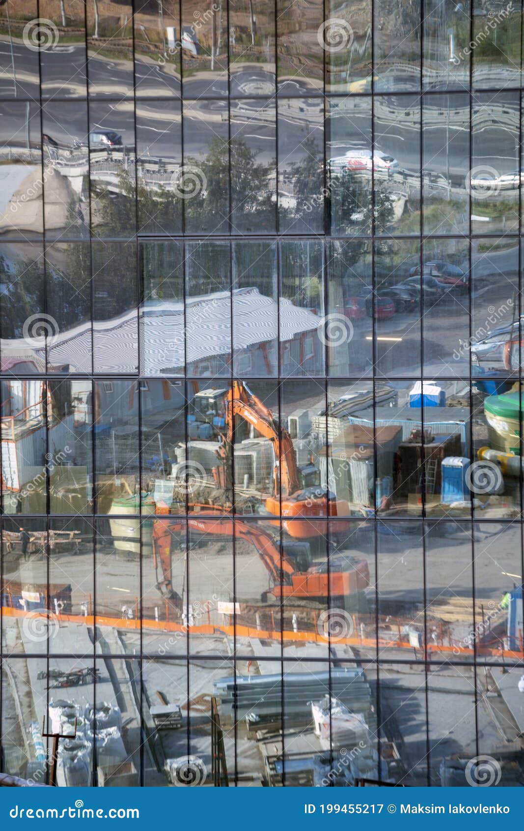 Reflection of the Construction Site in the Glass Facade Stock Image ...