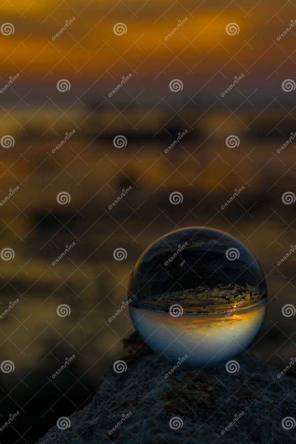 The Reflection on Crystal Ball during Sunset Stock Photo - Image of ...