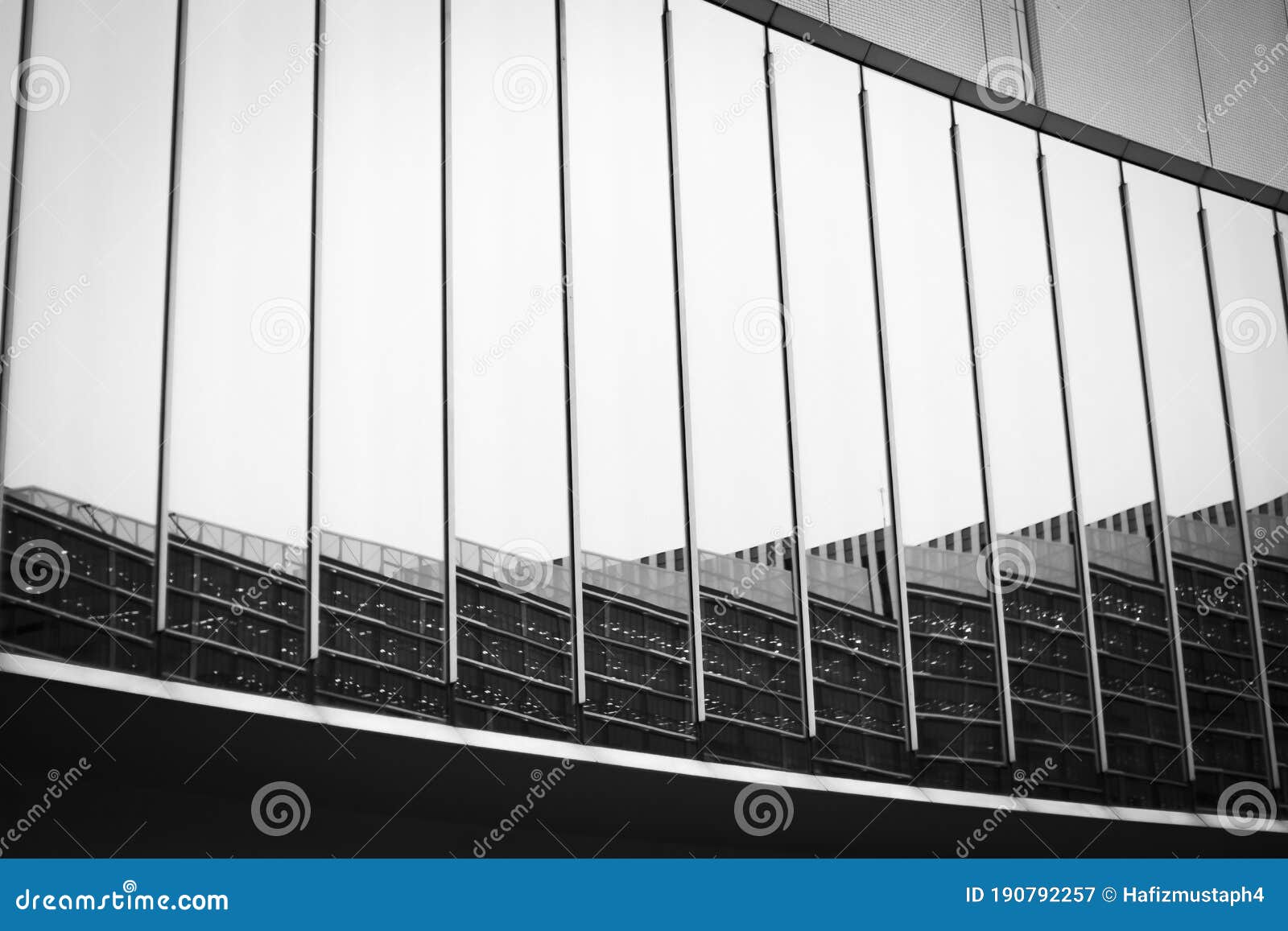 Reflection on the Curved Glass of the Modern Building. Black and White ...