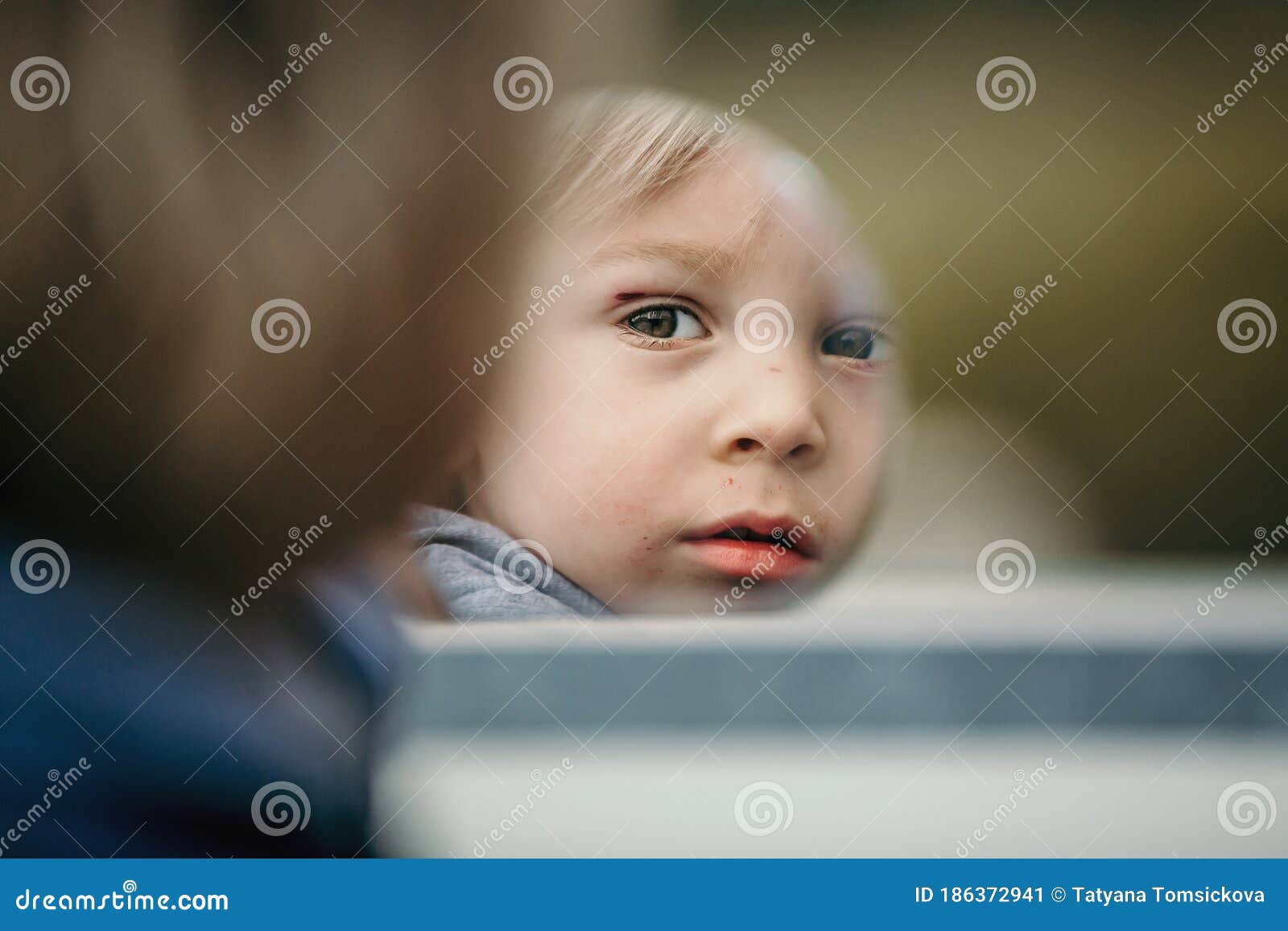 Reflection of a Cute Little Toddler Boy, Child, Looking in Mirror Stock ...