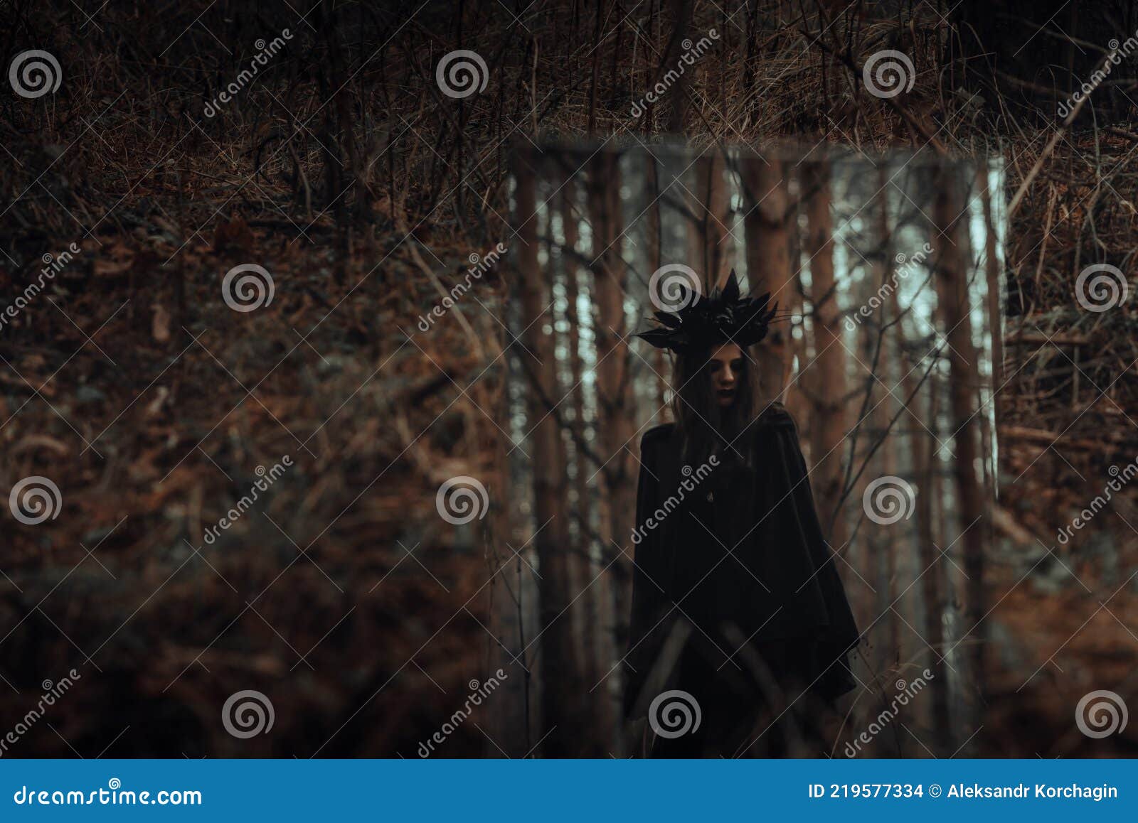 Reflection of a Dark Frightening Witch in a Mirror Stock Photo - Image ...
