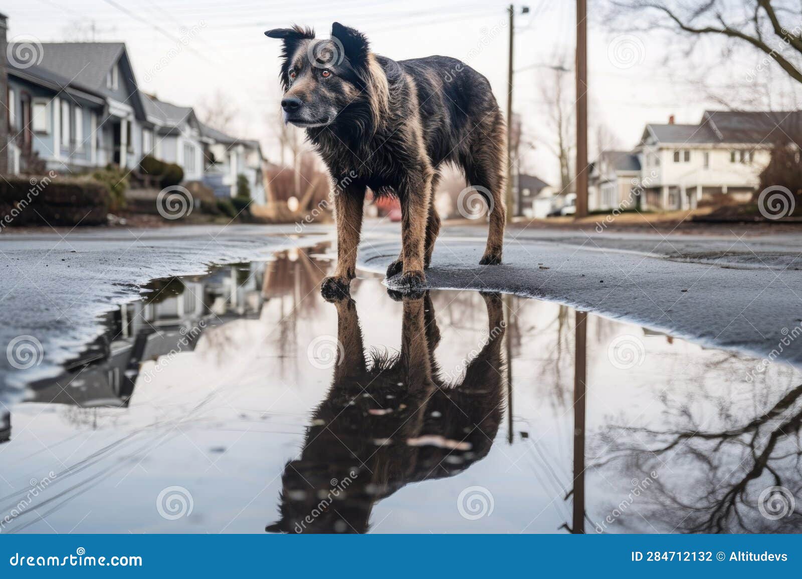 Reflection of Dog Shaking Water Off in Puddle Stock Illustration ...