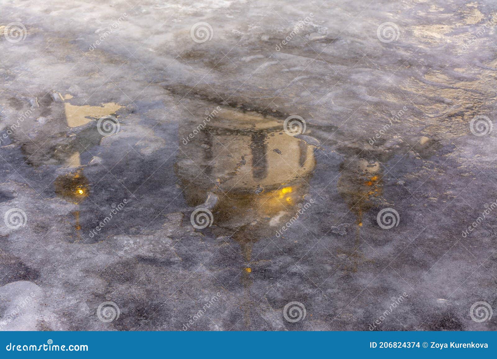Reflection of the Dome of the Temple in the Frozen Melted Snow Stock ...