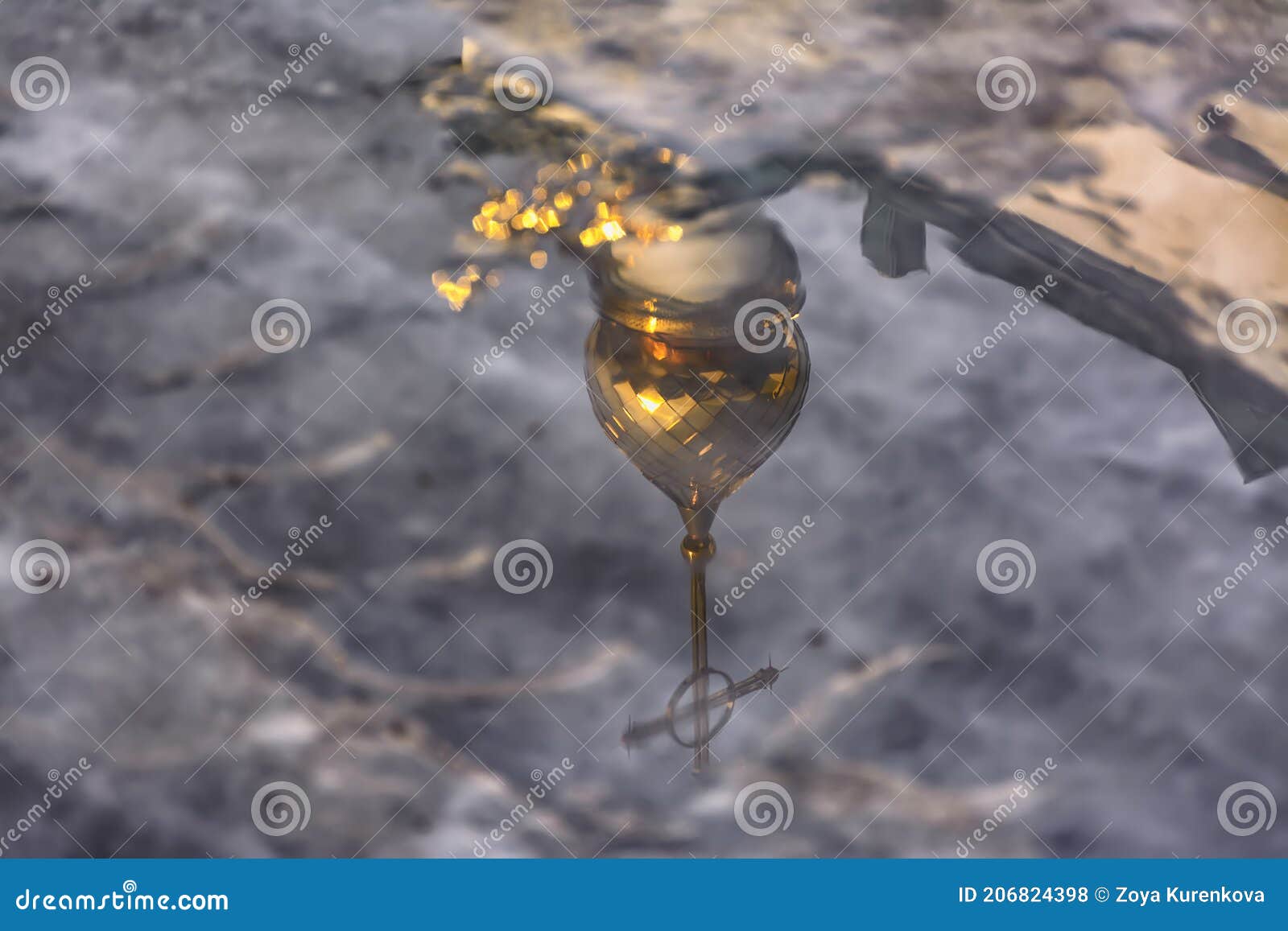 Reflection of the Dome of the Temple in the Frozen Melted Snow Stock ...