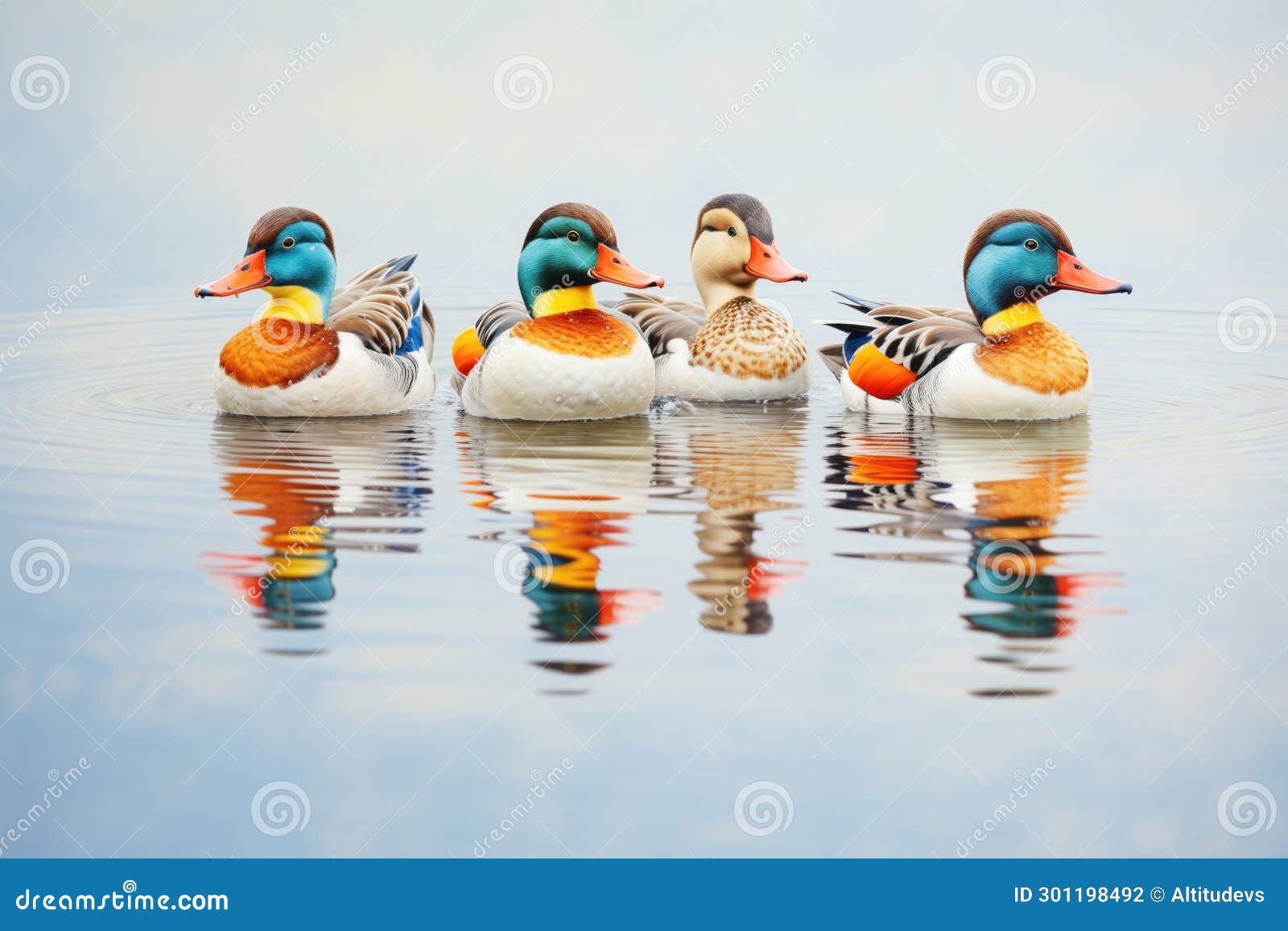 Reflection of Ducks on Calm Water Surface Stock Photo - Image of birds ...