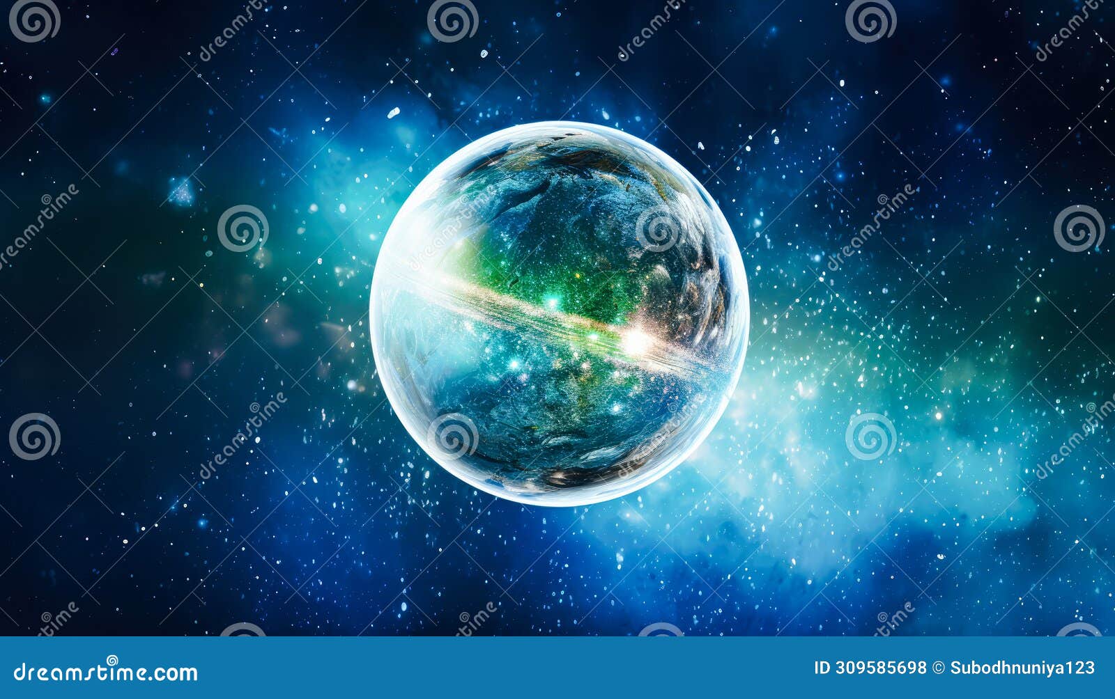 Reflection of Earth and Galaxy in Shiny Celestial Sphere Stock ...
