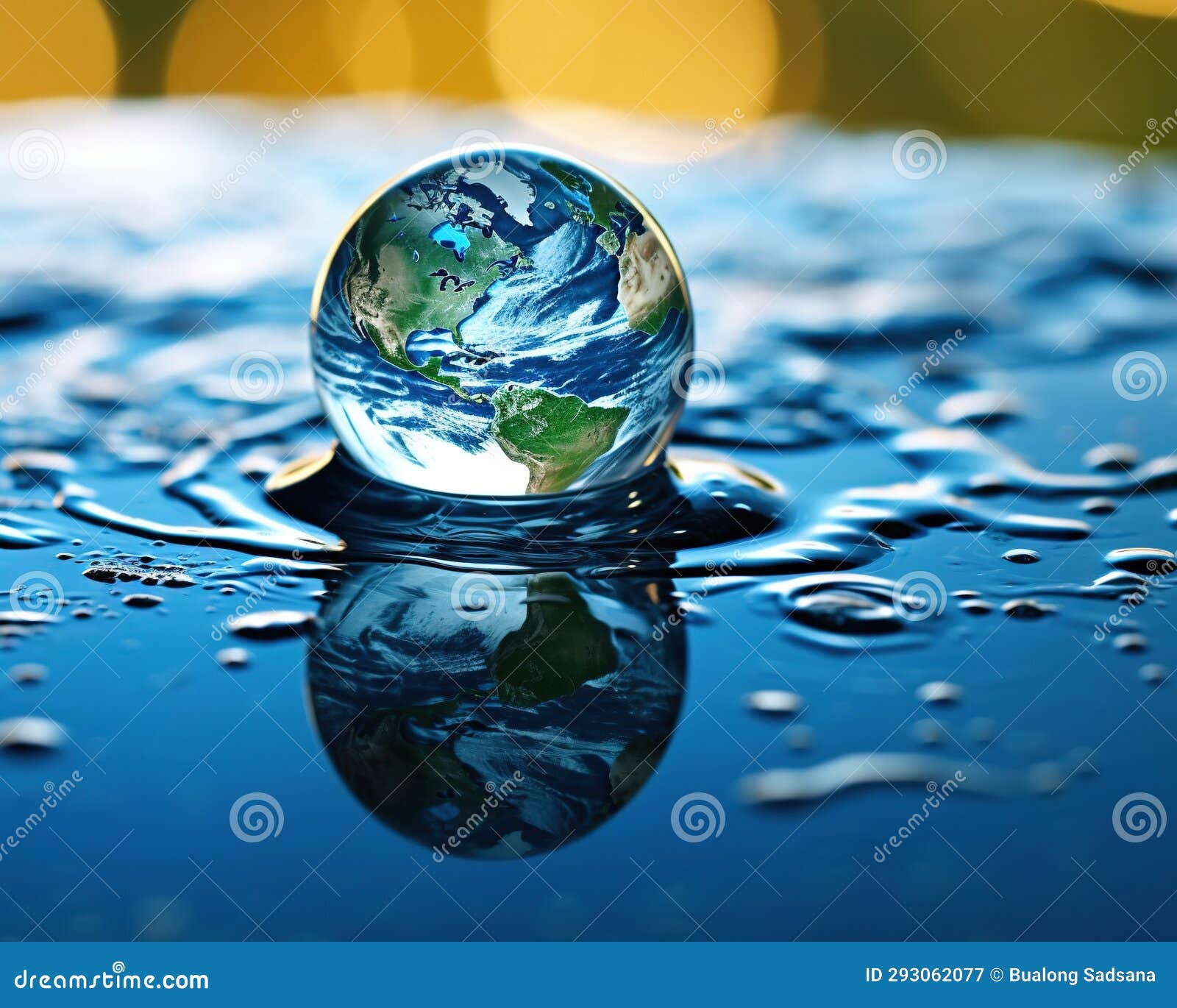 Reflection of Earth Inside a Massive Water Drop. Stock Illustration ...