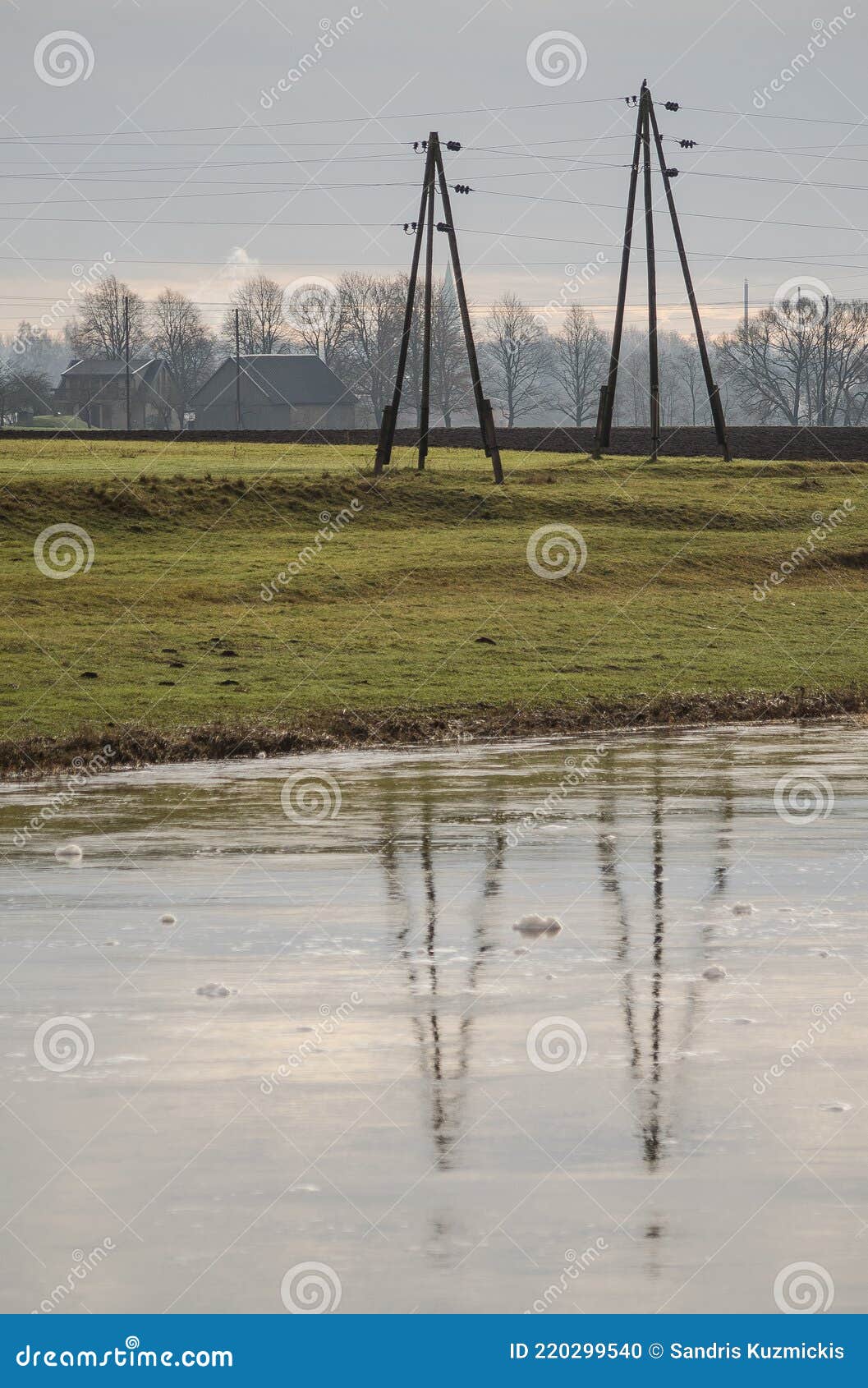 Reflection of Electric Poles in Water Stock Photo - Image of power ...