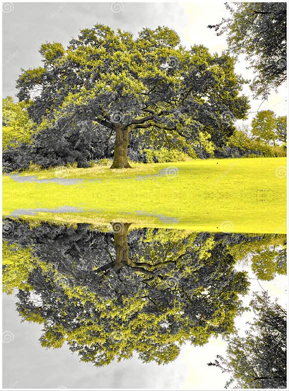 Reflection of an English Oak Tree Stock Photo - Image of leaves ...