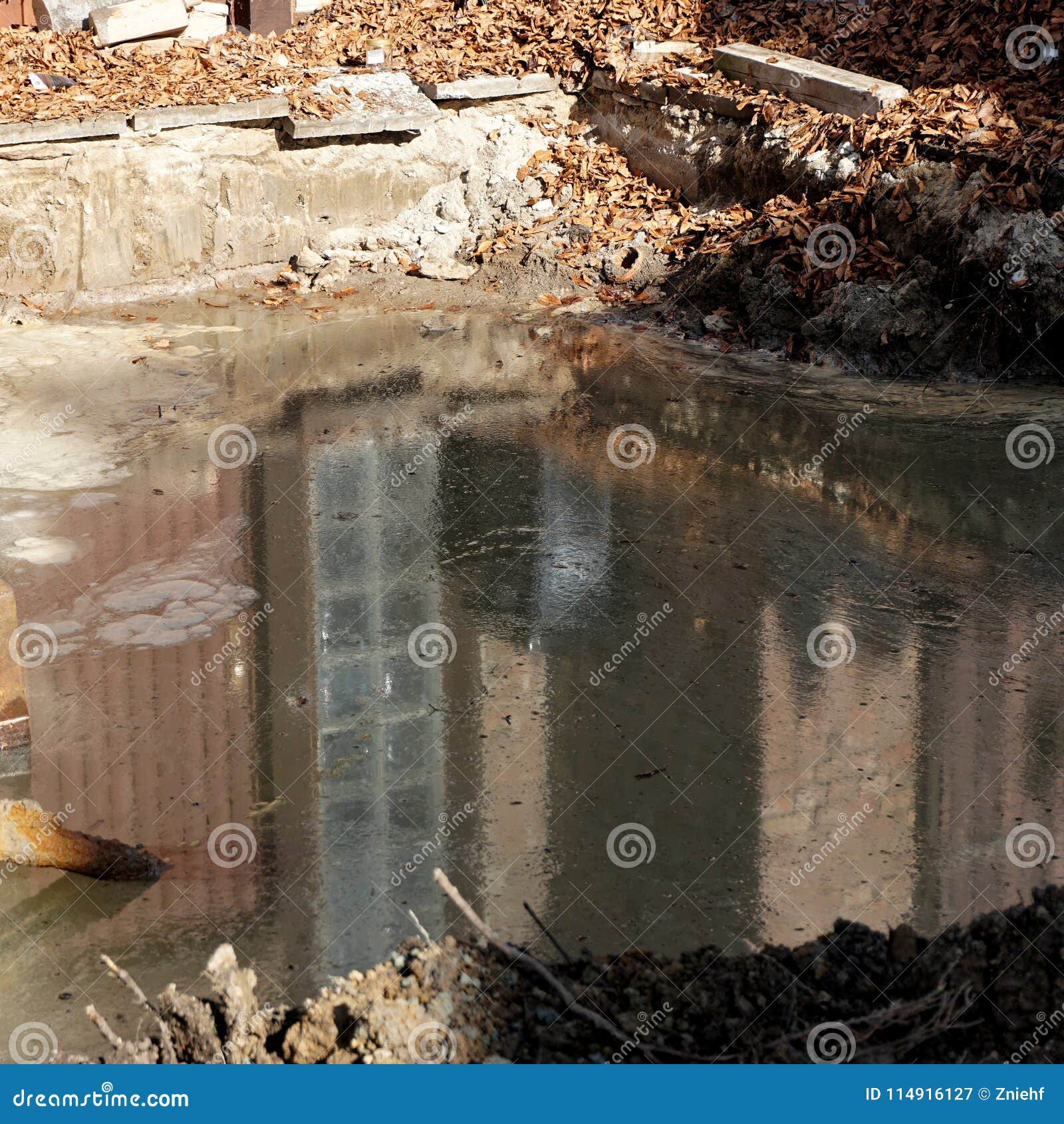 Reflection in an Excavation Pit with Groundwater on Which a Thick ...