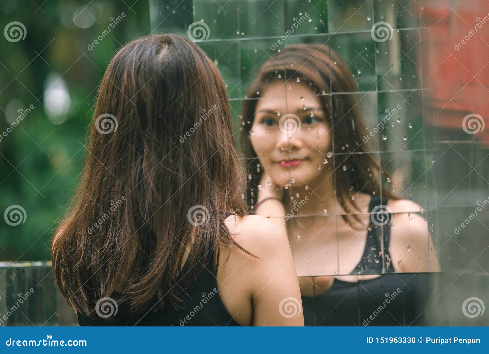 The Reflection of a Woman in the Mirror Stock Photo - Image of looking ...