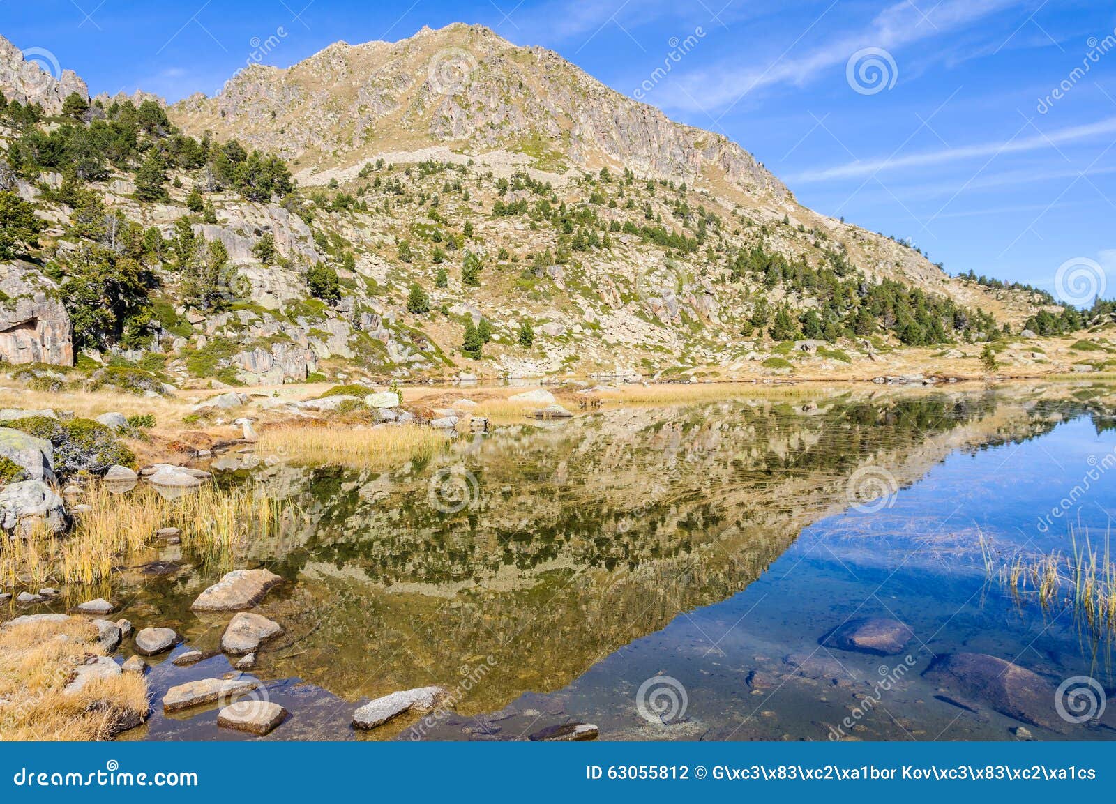 Reflection of the in the First Lake of Pessons, Andorra Stock Photo ...