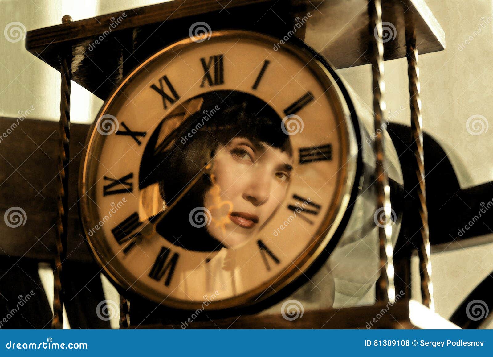 Eye With The Reflection Of The Clock On The Background Of The Sky Stock ...