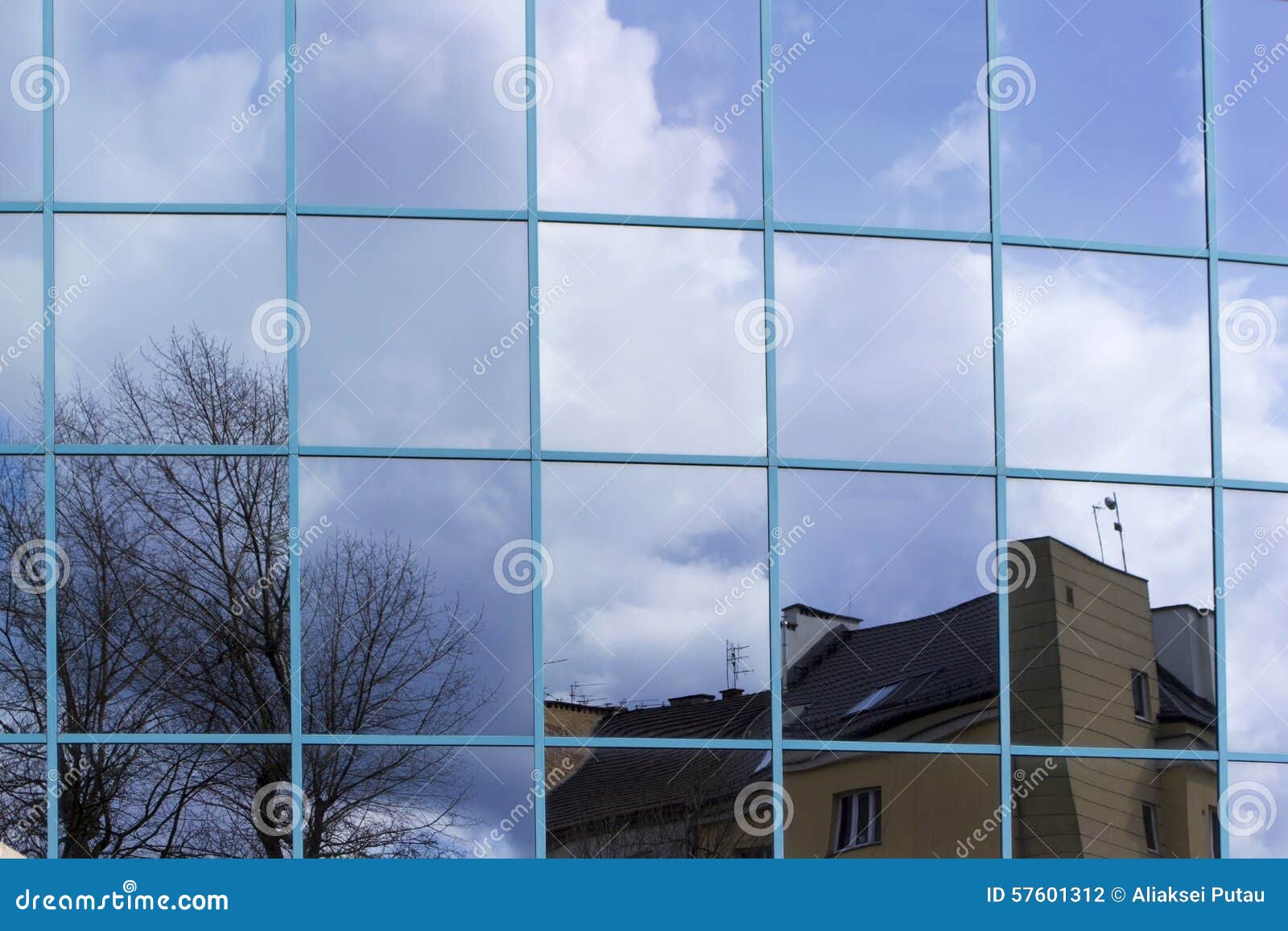 Reflection in Glass Windows of Office Building Stock Photo - Image of ...
