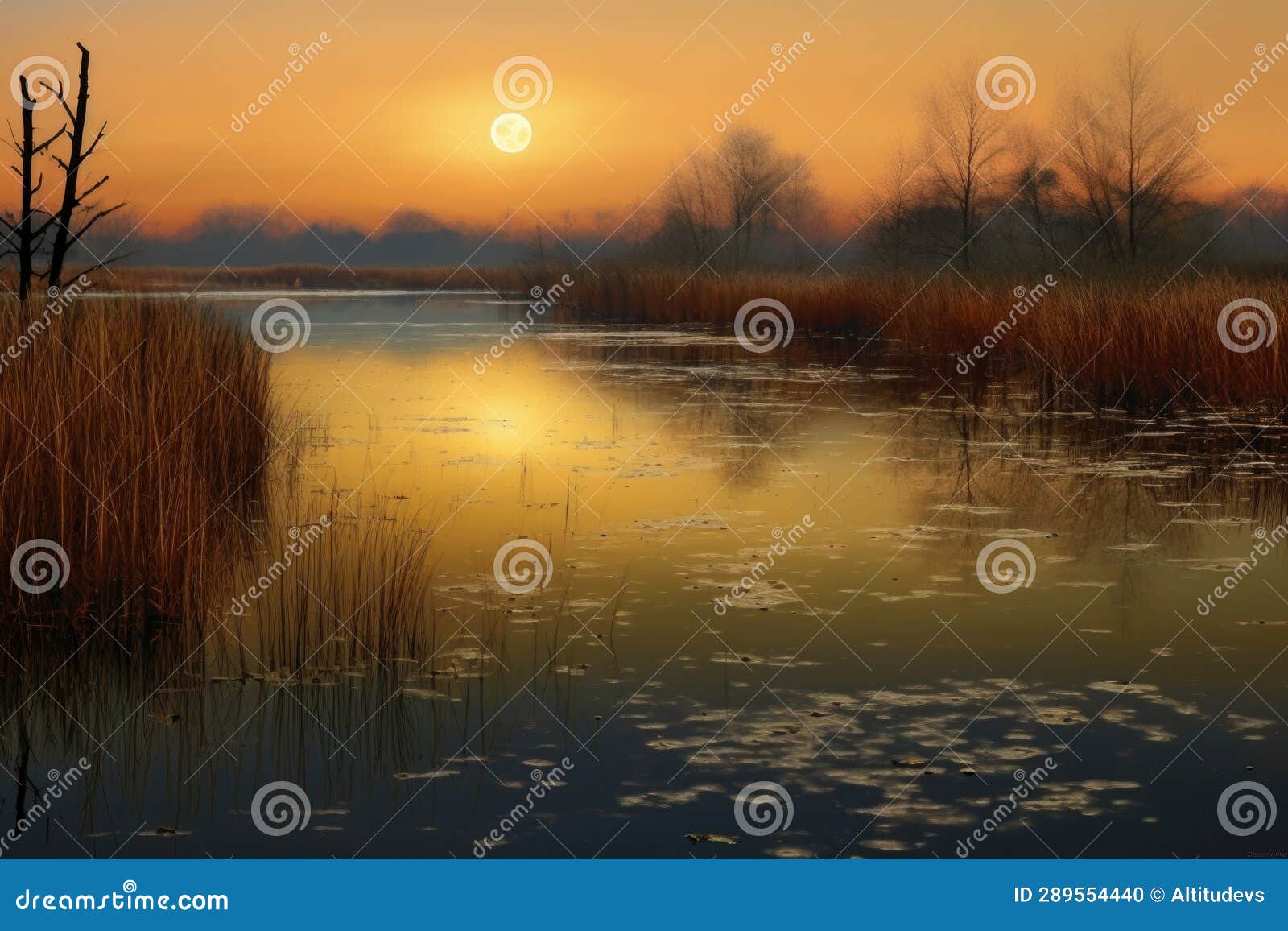 Reflection of Harvest Moon on a Tranquil Lake Surface Stock ...