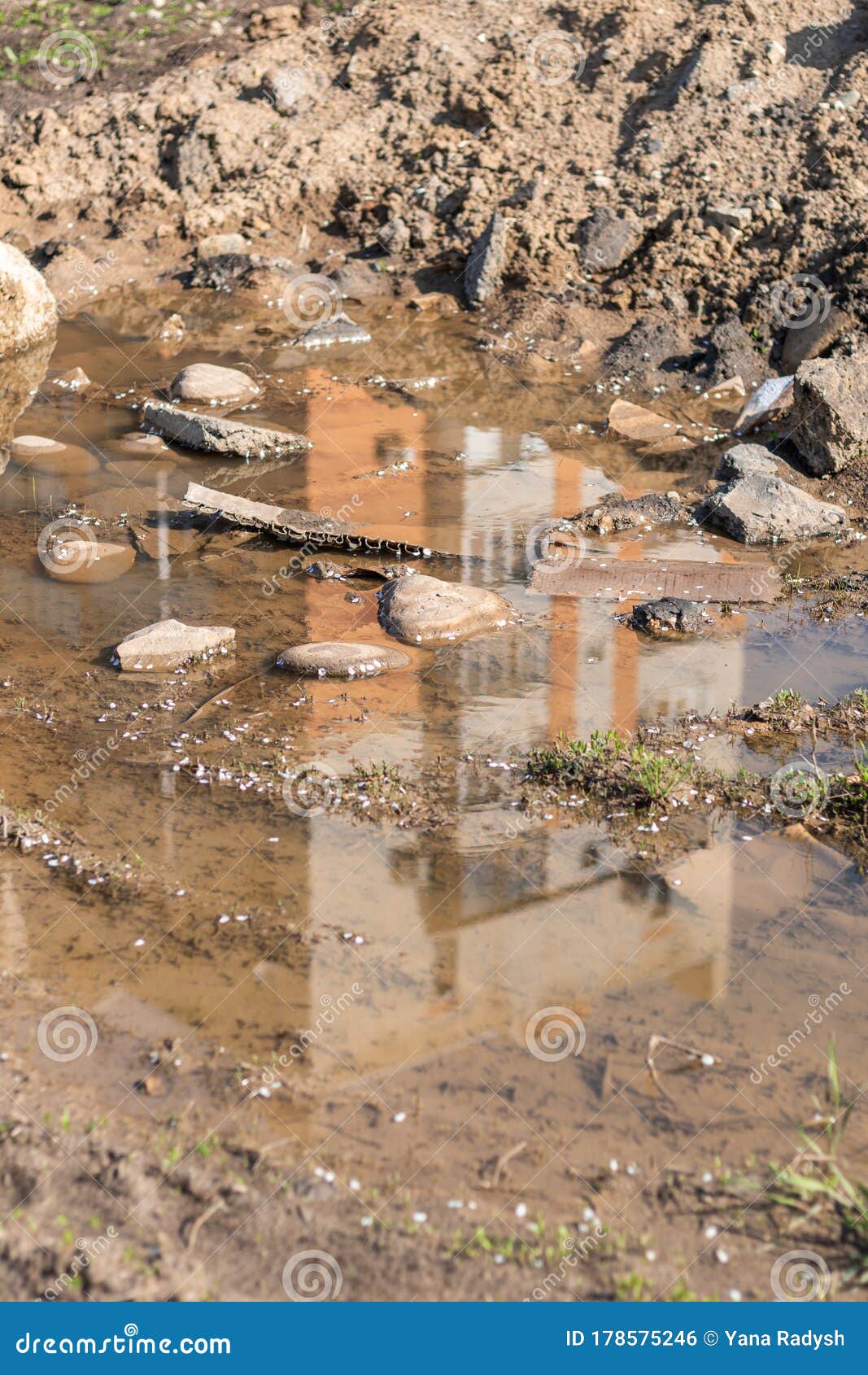 Reflection of High-rise Buildings in a Dirty Puddle Stock Photo - Image ...