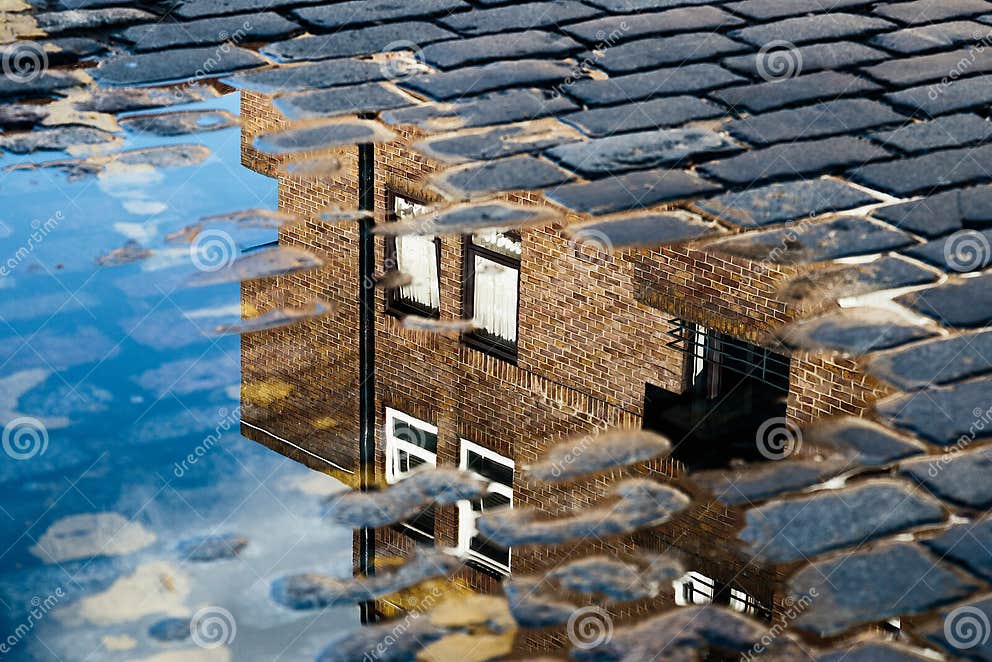 Reflection of House in Puddle Stock Photo - Image of alley, mirroring ...