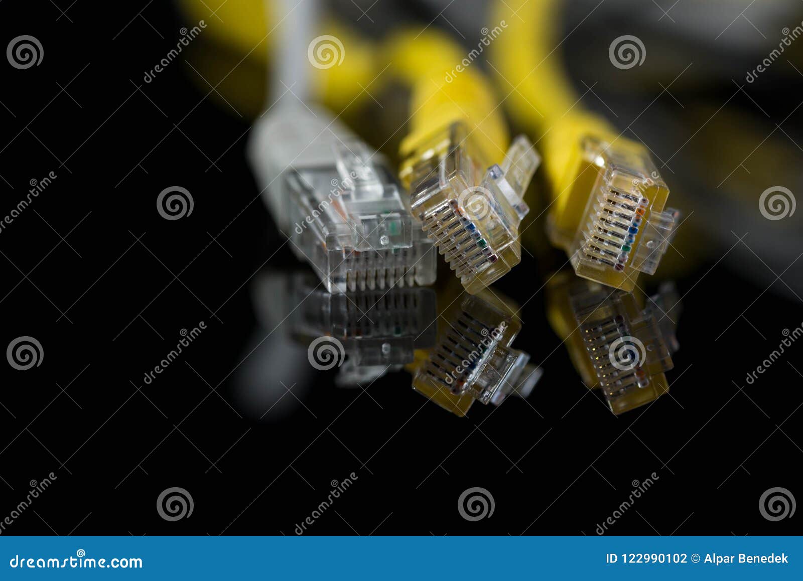 Reflection of Internet Cables on Shiny Black Surface Stock Photo ...