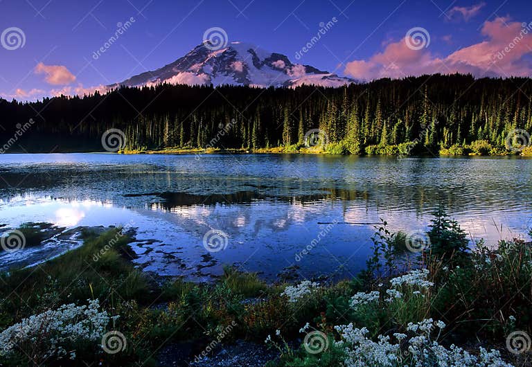 Reflection Lake stock image. Image of pacific, blue, clouds - 1357843
