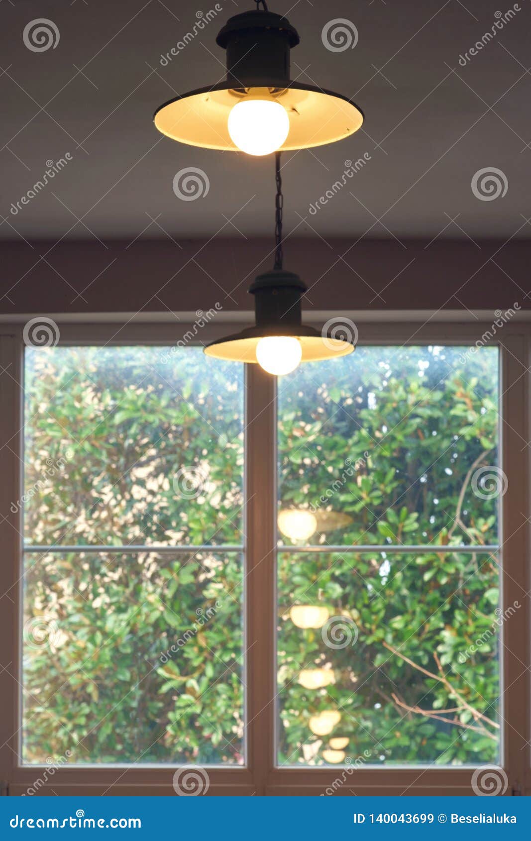 Reflection of the Lamp Light in the Window Stock Image - Image of ...