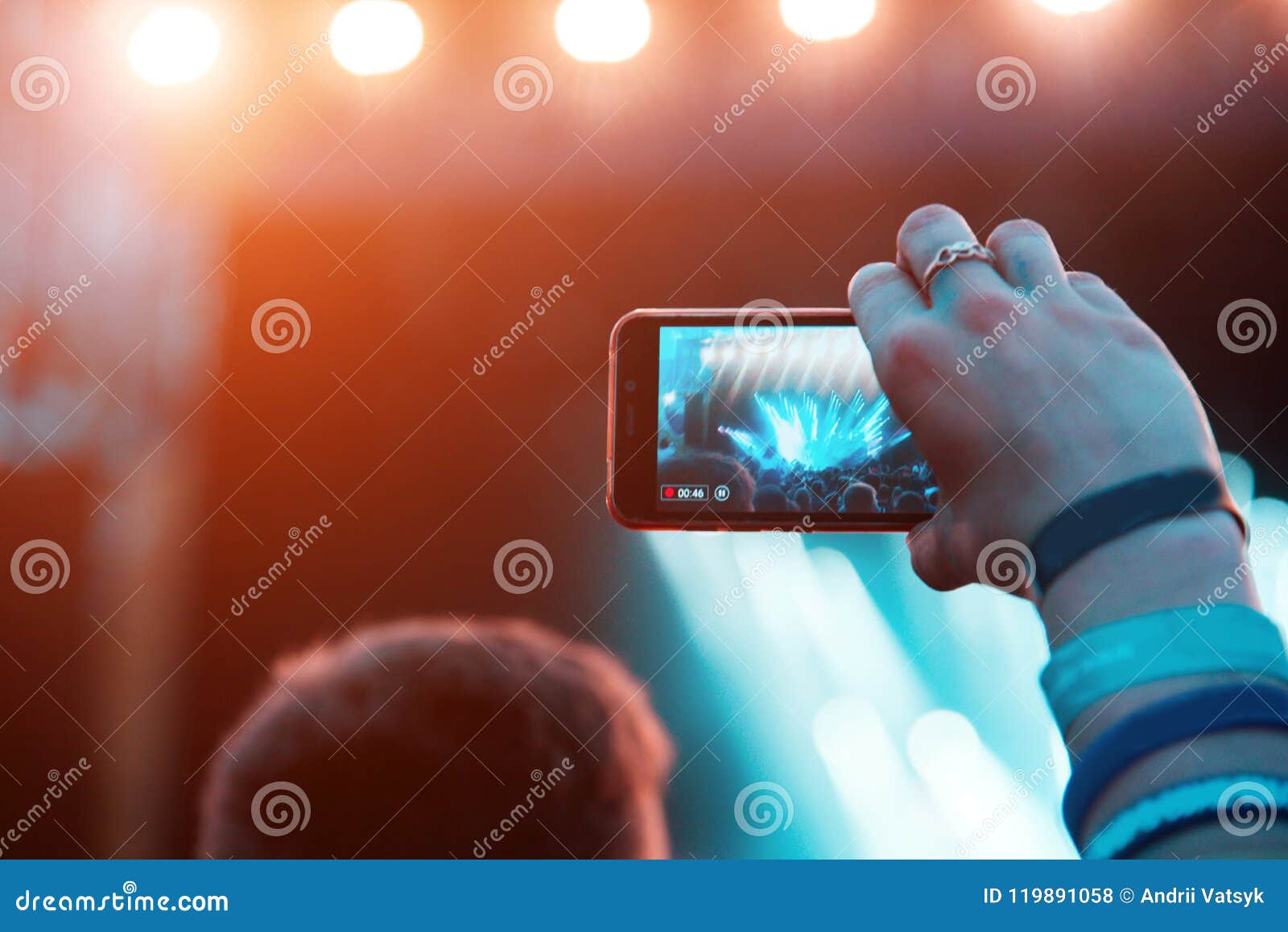 Reflection of Light Effects on Mobile Phone at a Concert Gadge Stock ...