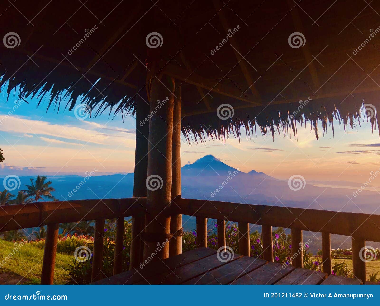 Mount Klabat View from Tetetana with Blue Sky at Sunrise Stock Photo ...