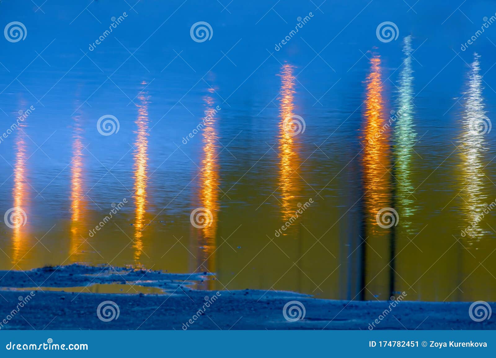 Reflection of Light from Streetlights on Wet Asphalt Stock Image ...