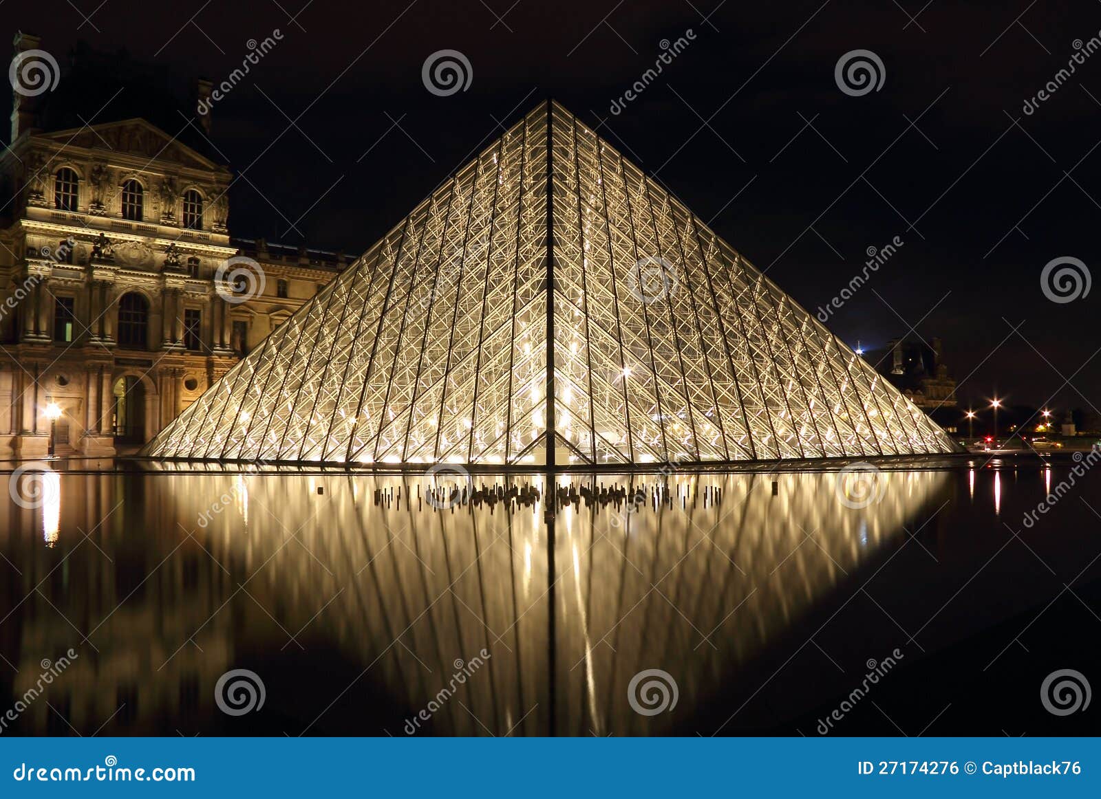Reflection of Lighted Glass Pyramid Editorial Photo - Image of ...
