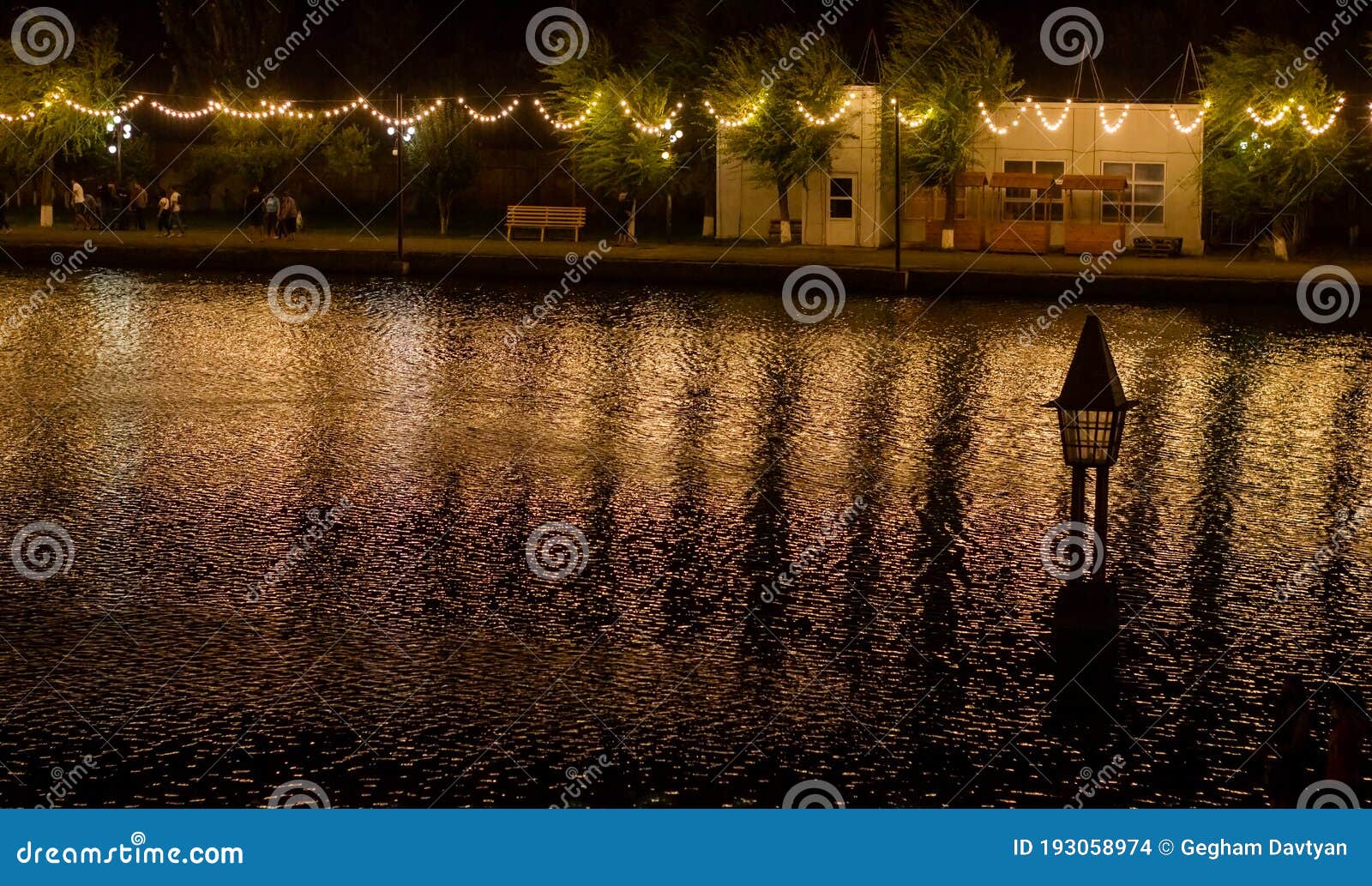 The Reflection of Lights in the Night on the River Stock Photo - Image ...